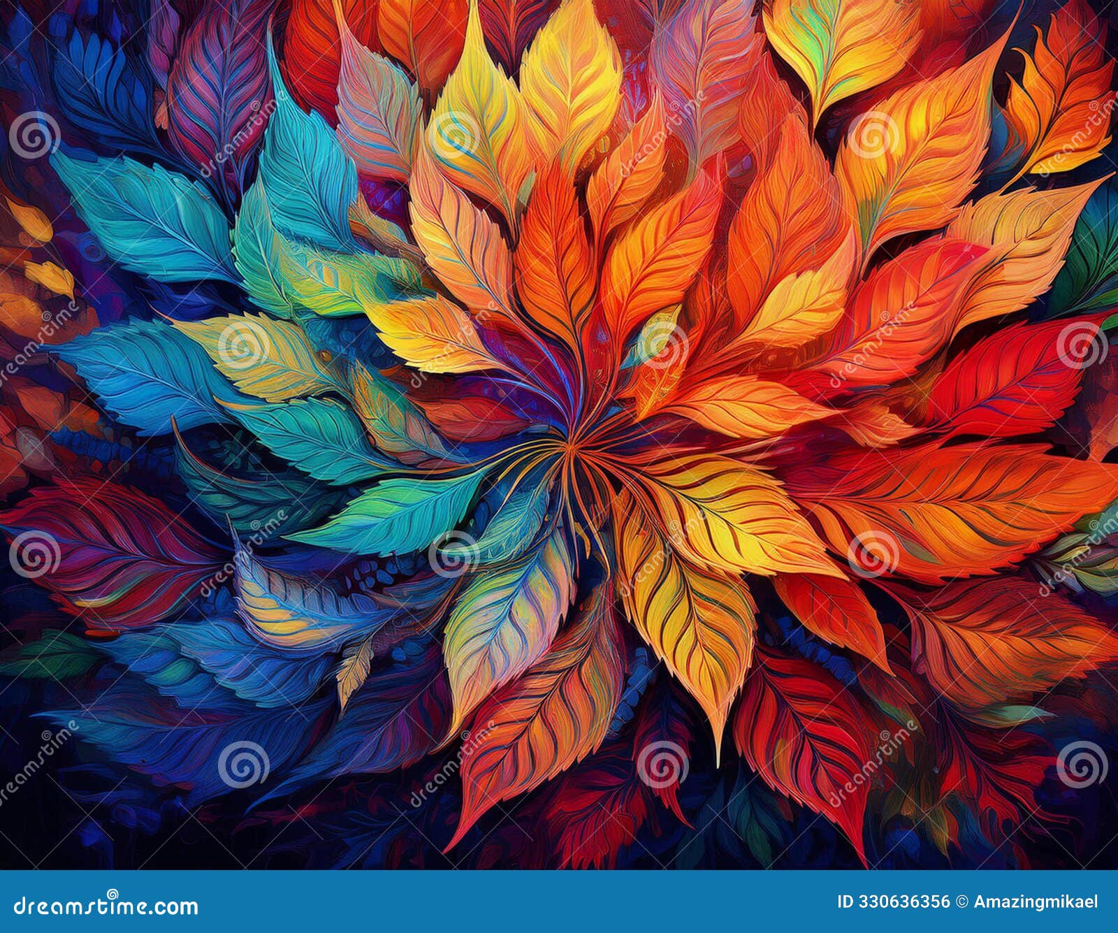 Abstract Spiral Pattern of Autumn Leaves Each Layer Showcasing a ...