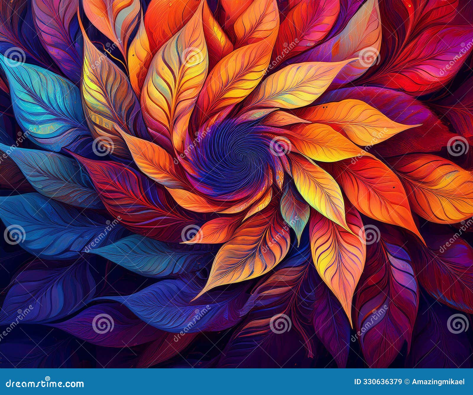 Abstract Spiral Pattern of Autumn Leaves Each Layer Showcasing a ...