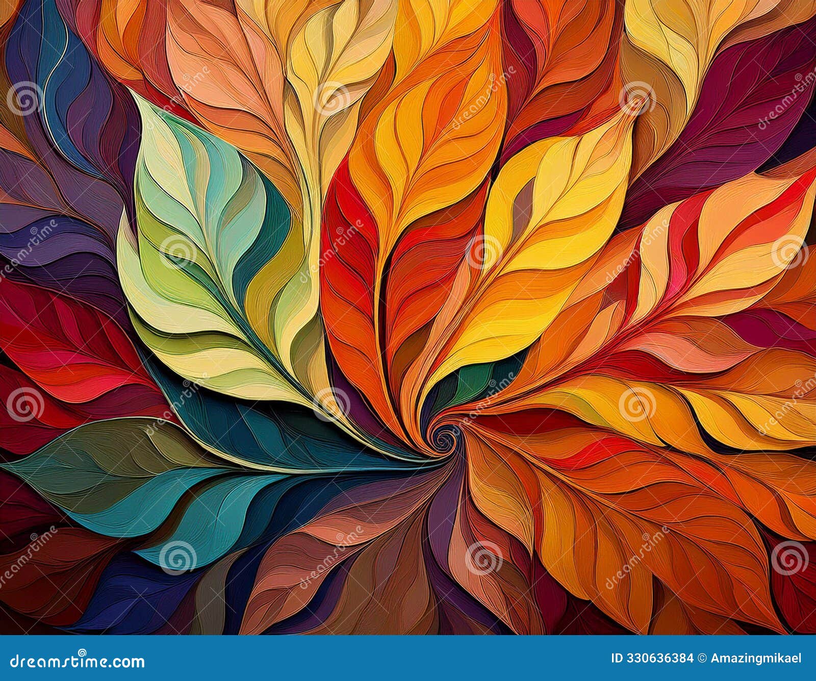 Abstract Spiral Pattern of Autumn Leaves Each Layer Showcasing a ...