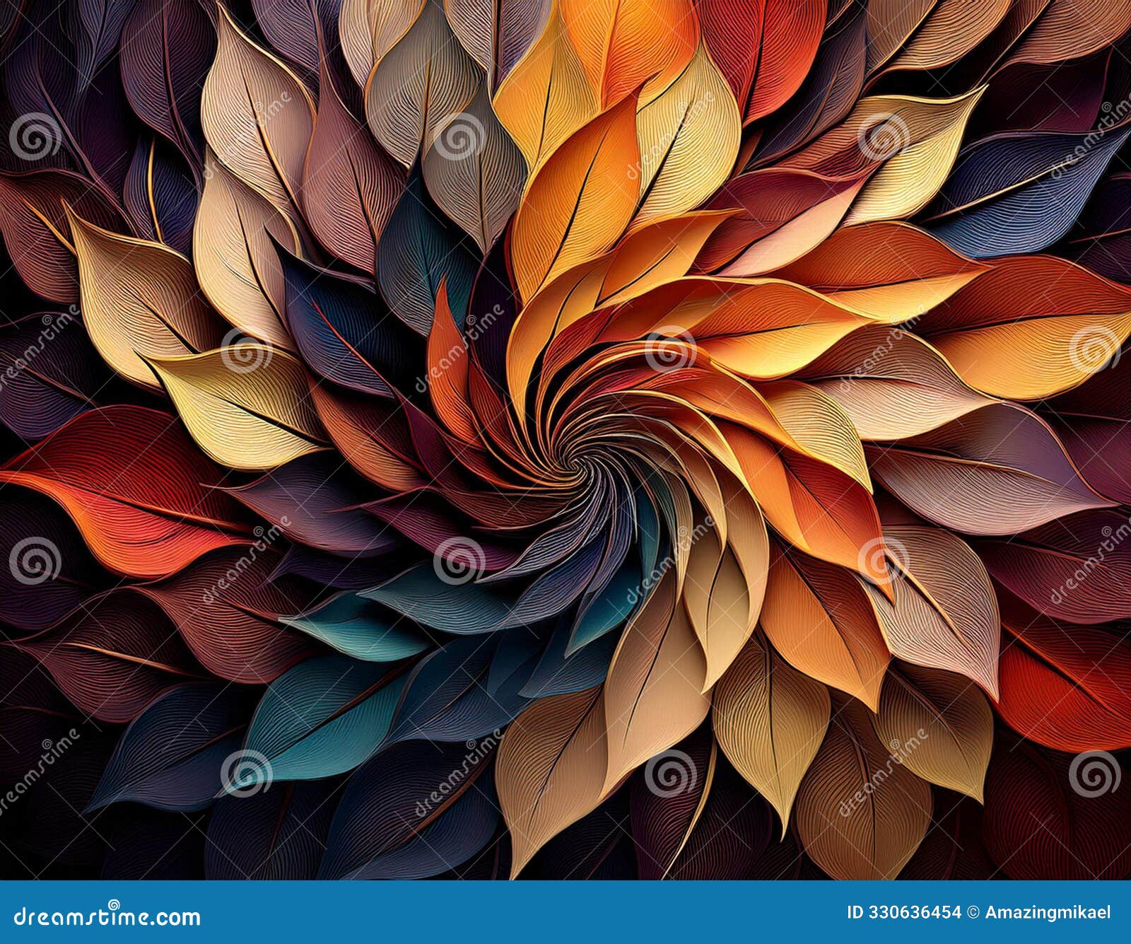 Abstract Spiral Pattern of Autumn Leaves Each Layer Showcasing a ...