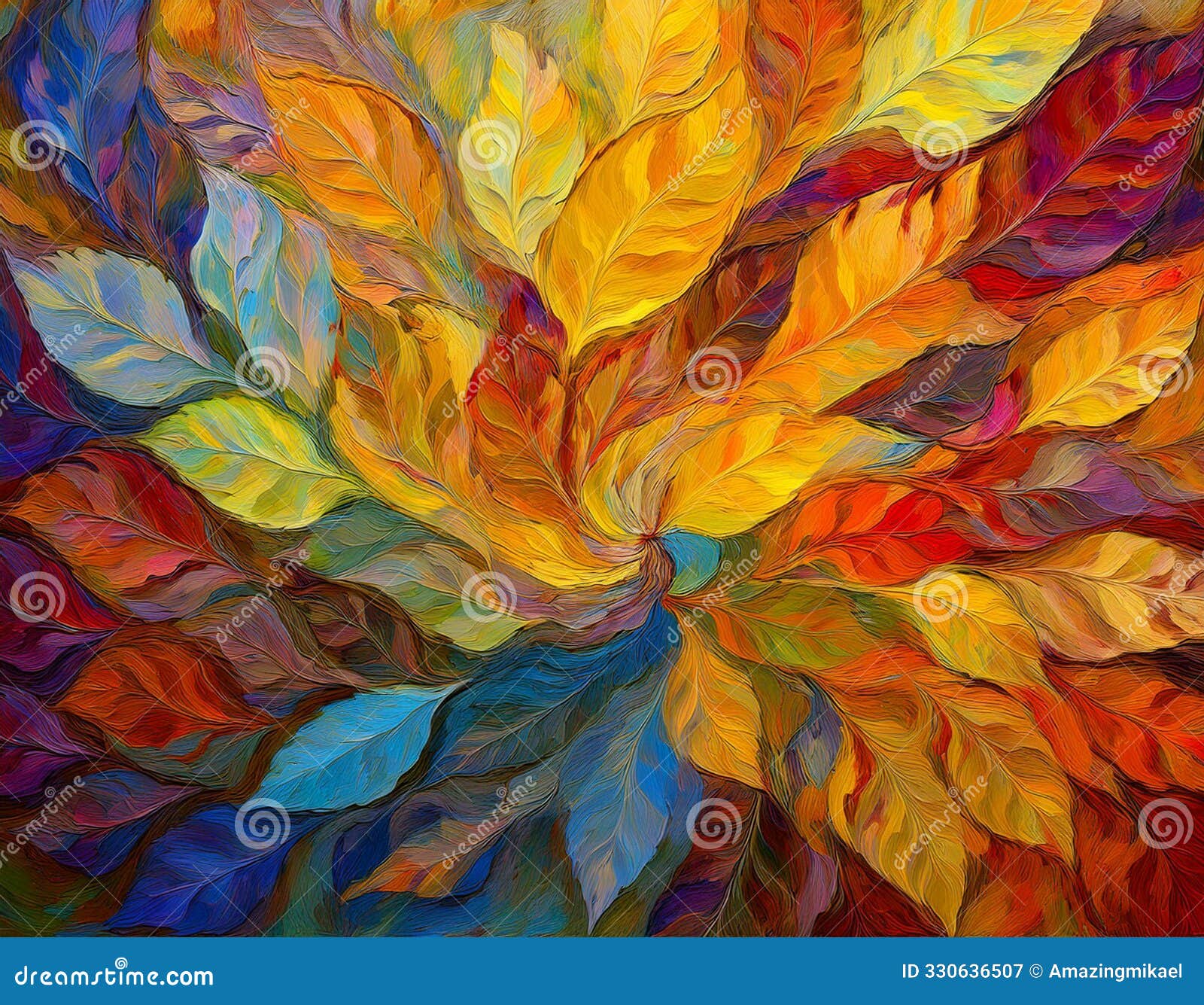 Abstract Spiral Pattern of Autumn Leaves Each Layer Showcasing a ...