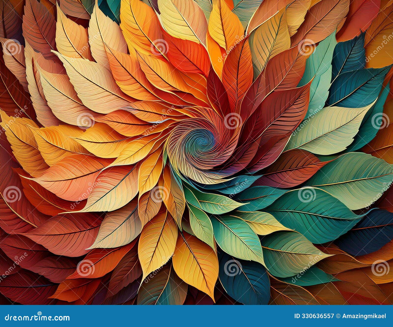 Abstract Spiral Pattern of Autumn Leaves Each Layer Showcasing a ...