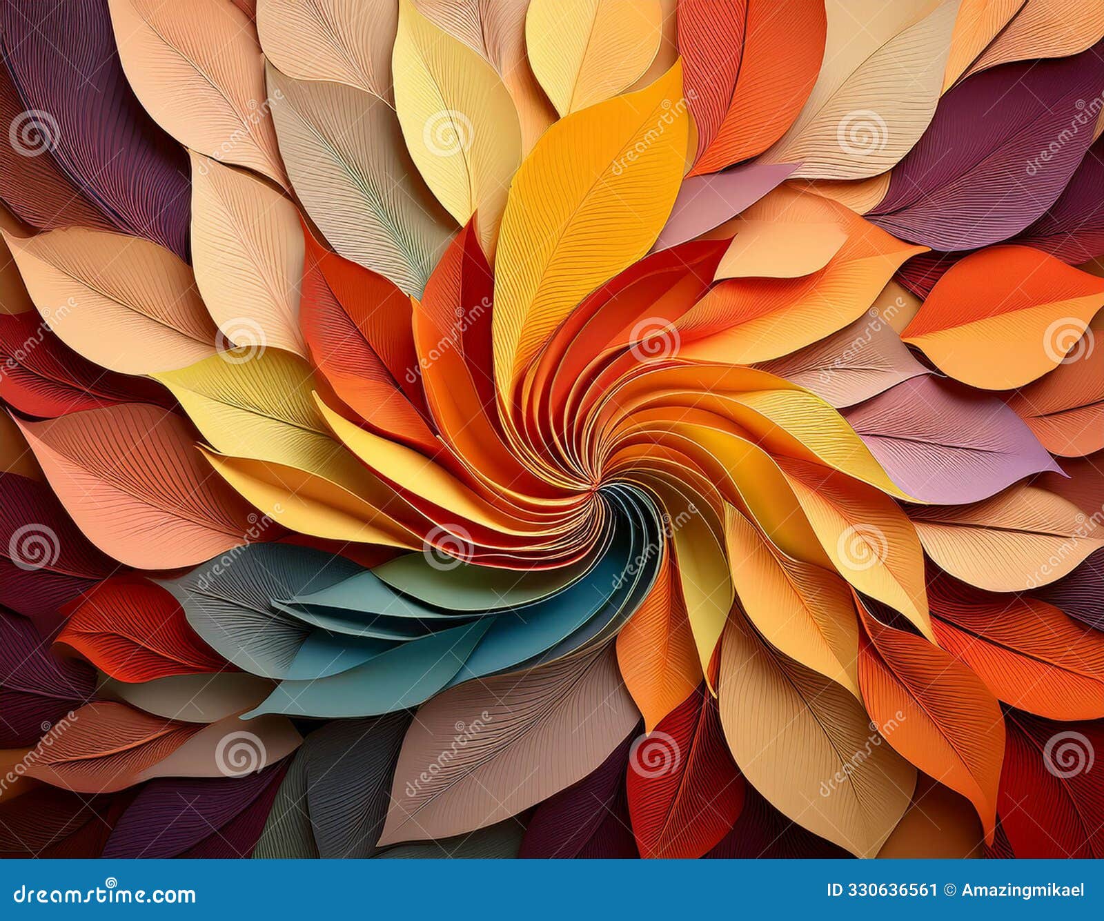 Abstract Spiral Pattern of Autumn Leaves Each Layer Showcasing a ...