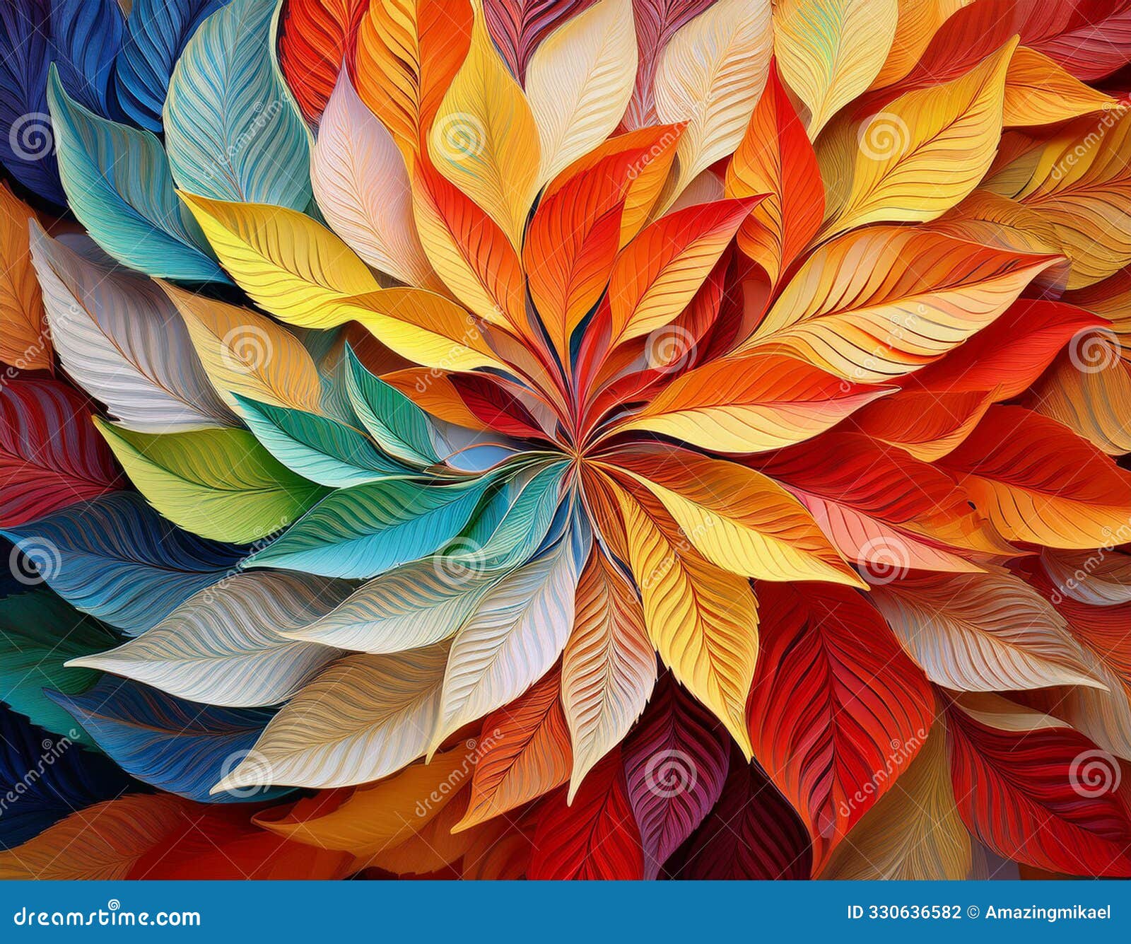 Abstract Spiral Pattern of Autumn Leaves Each Layer Showcasing a ...