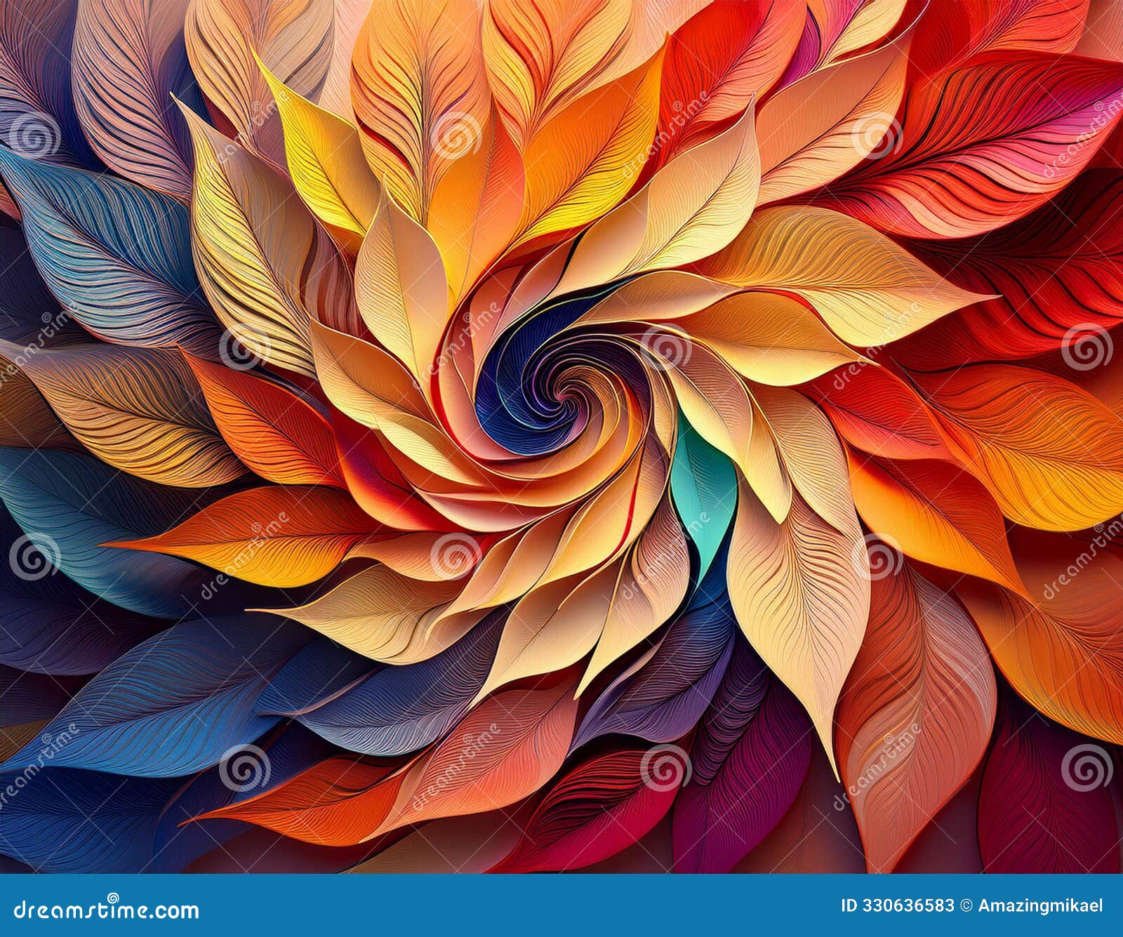 Abstract Spiral Pattern of Autumn Leaves Each Layer Showcasing a ...