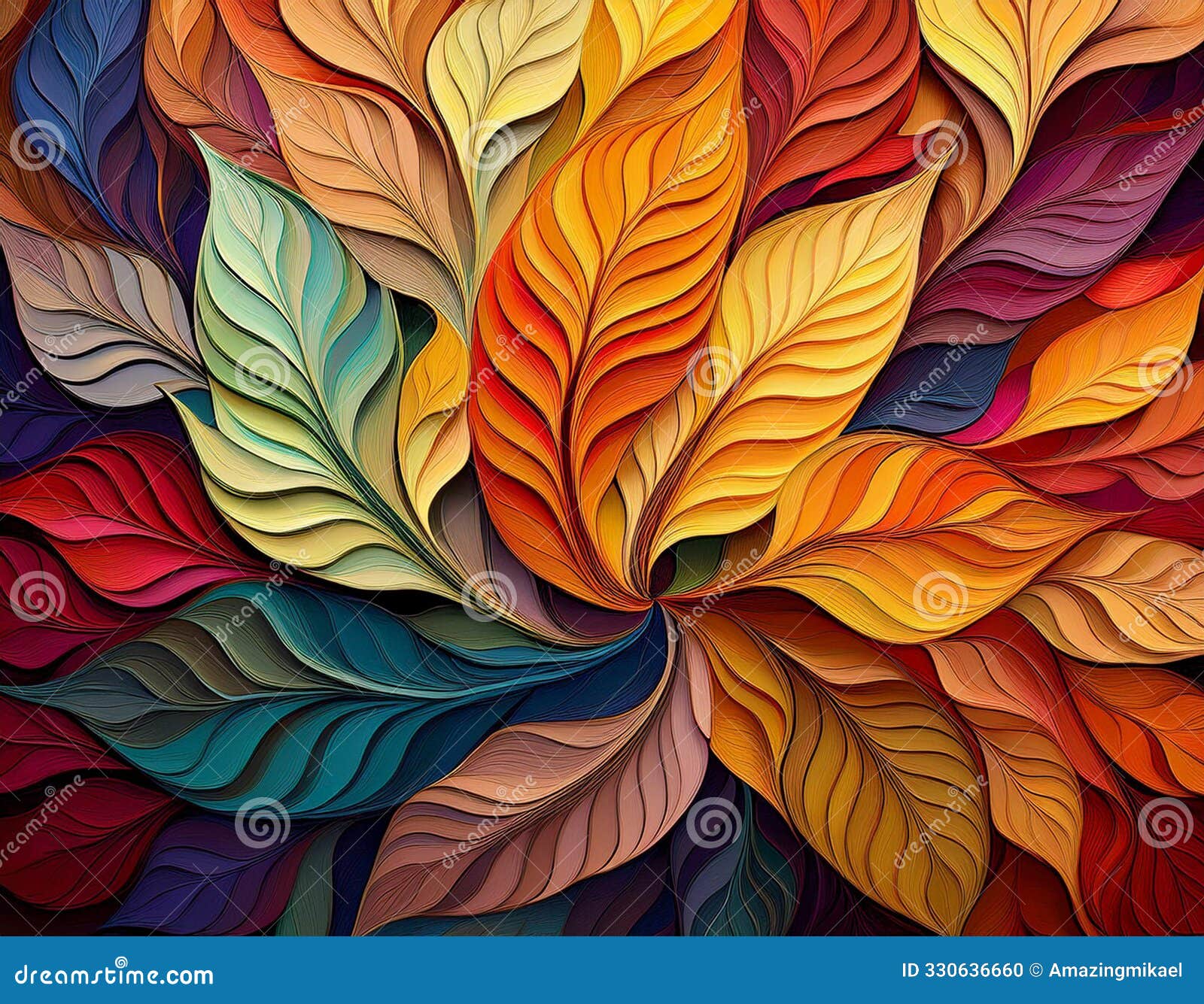 Abstract Spiral Pattern of Autumn Leaves Each Layer Showcasing a ...