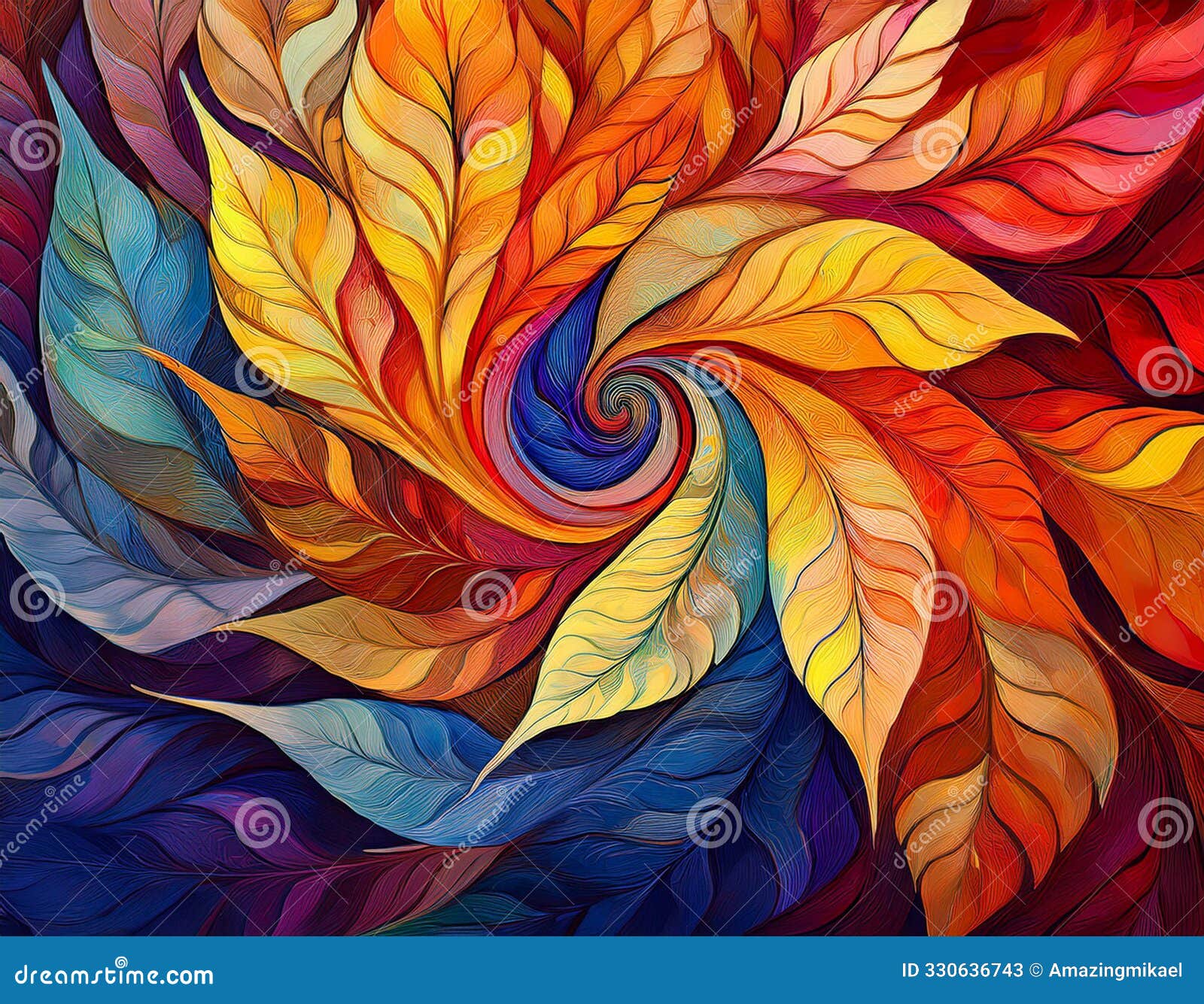 Abstract Spiral Pattern of Autumn Leaves Each Layer Showcasing a ...