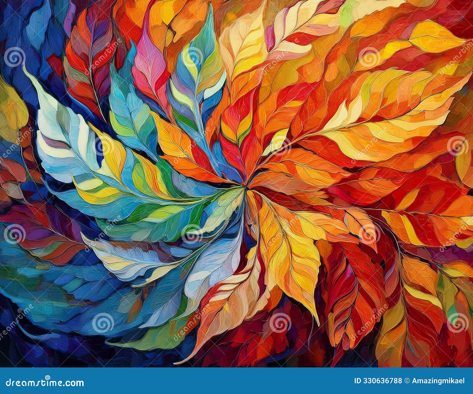 Abstract Spiral Pattern of Autumn Leaves Each Layer Showcasing a ...