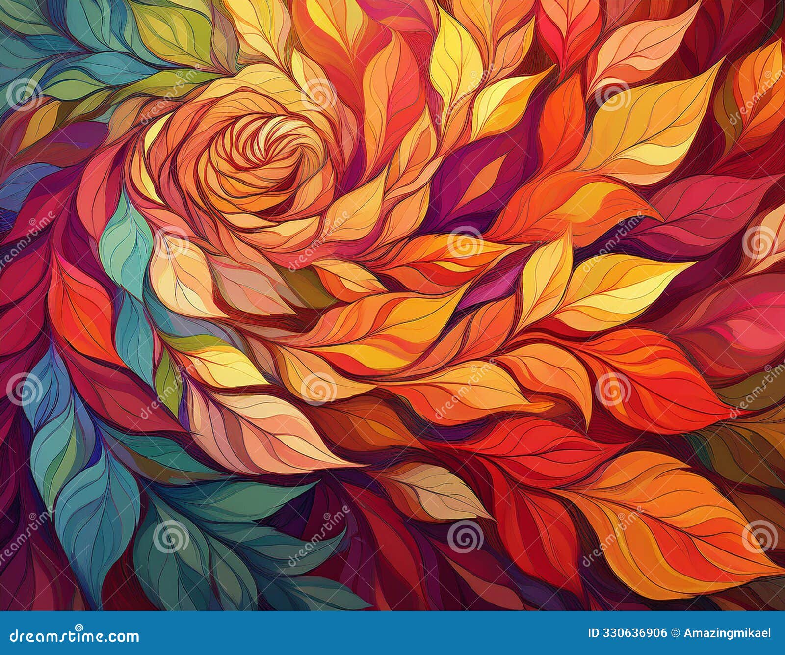 Abstract Spiral Pattern of Autumn Leaves Each Layer Showcasing a ...