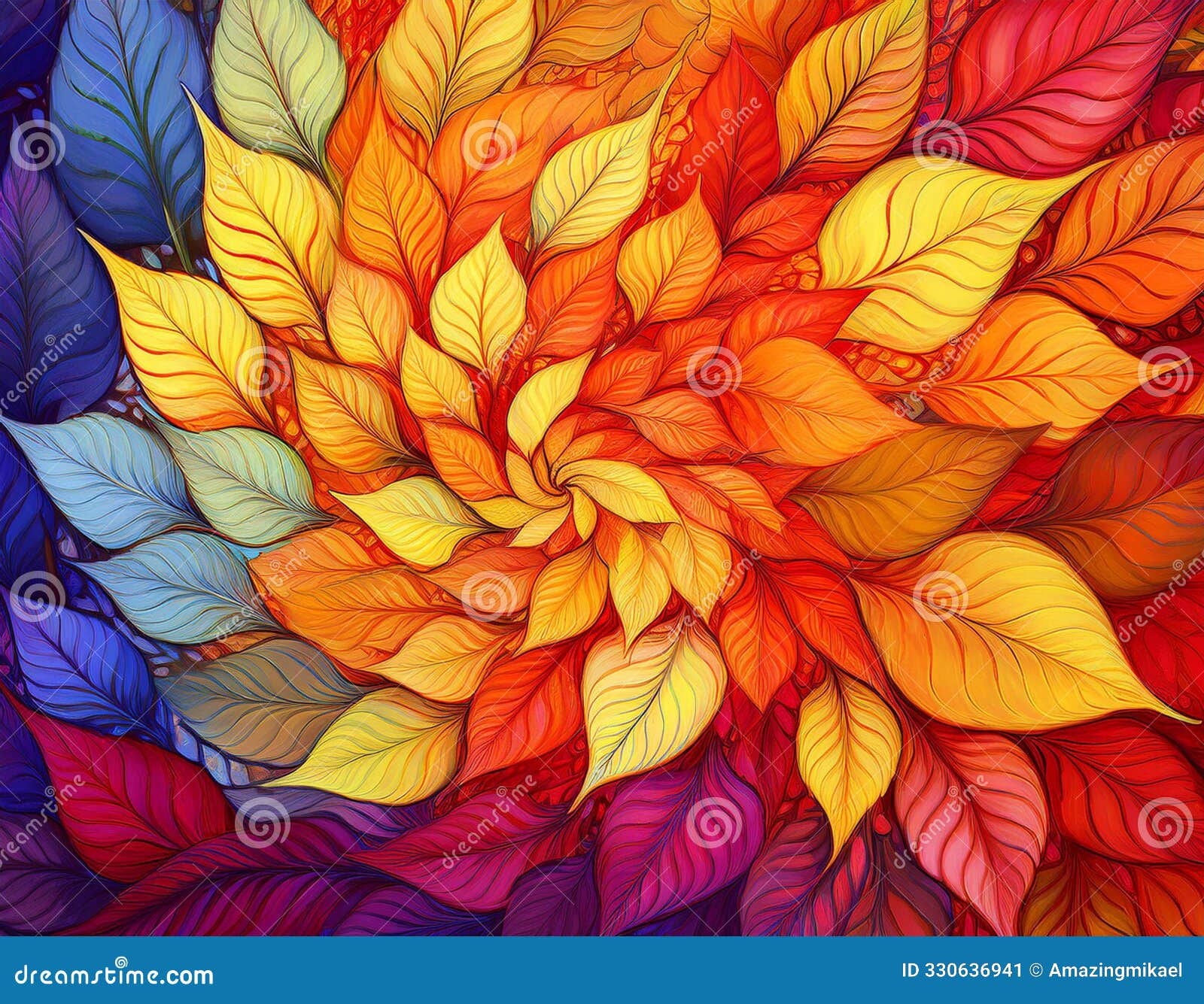 Abstract Spiral Pattern of Autumn Leaves Each Layer Showcasing a ...