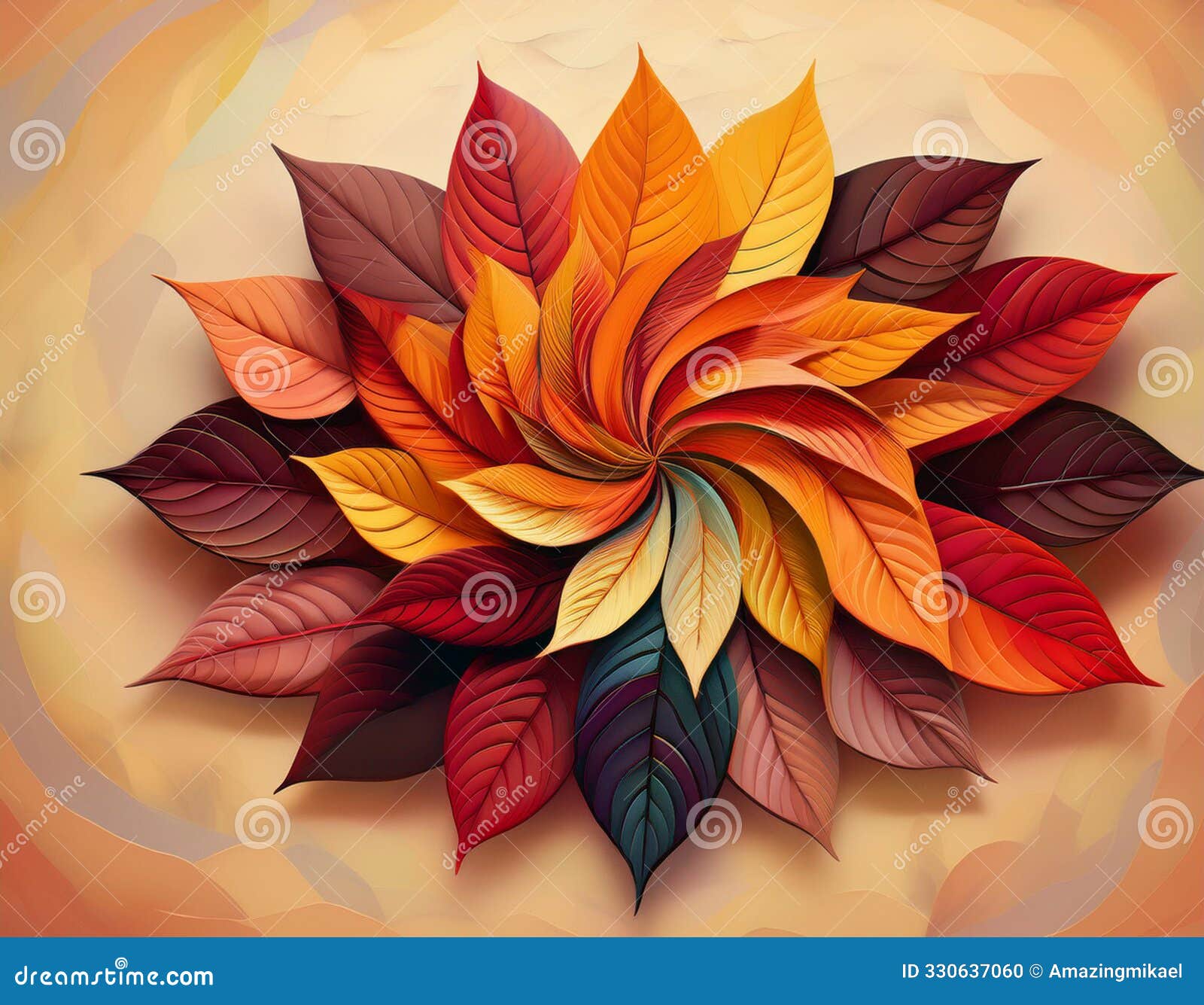 Abstract Spiral Pattern of Autumn Leaves Each Layer Showcasing a ...
