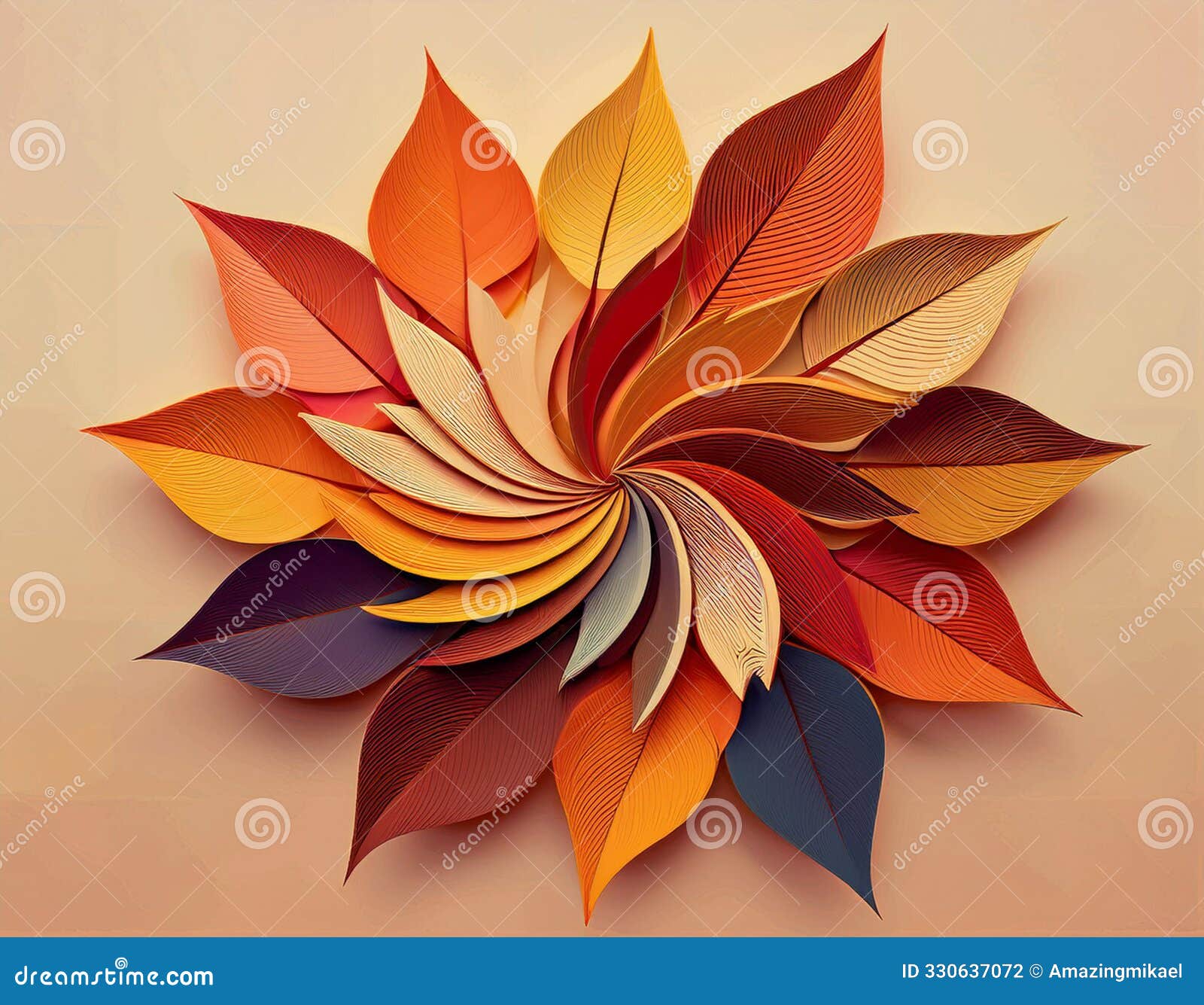 Abstract Spiral Pattern of Autumn Leaves Each Layer Showcasing a ...