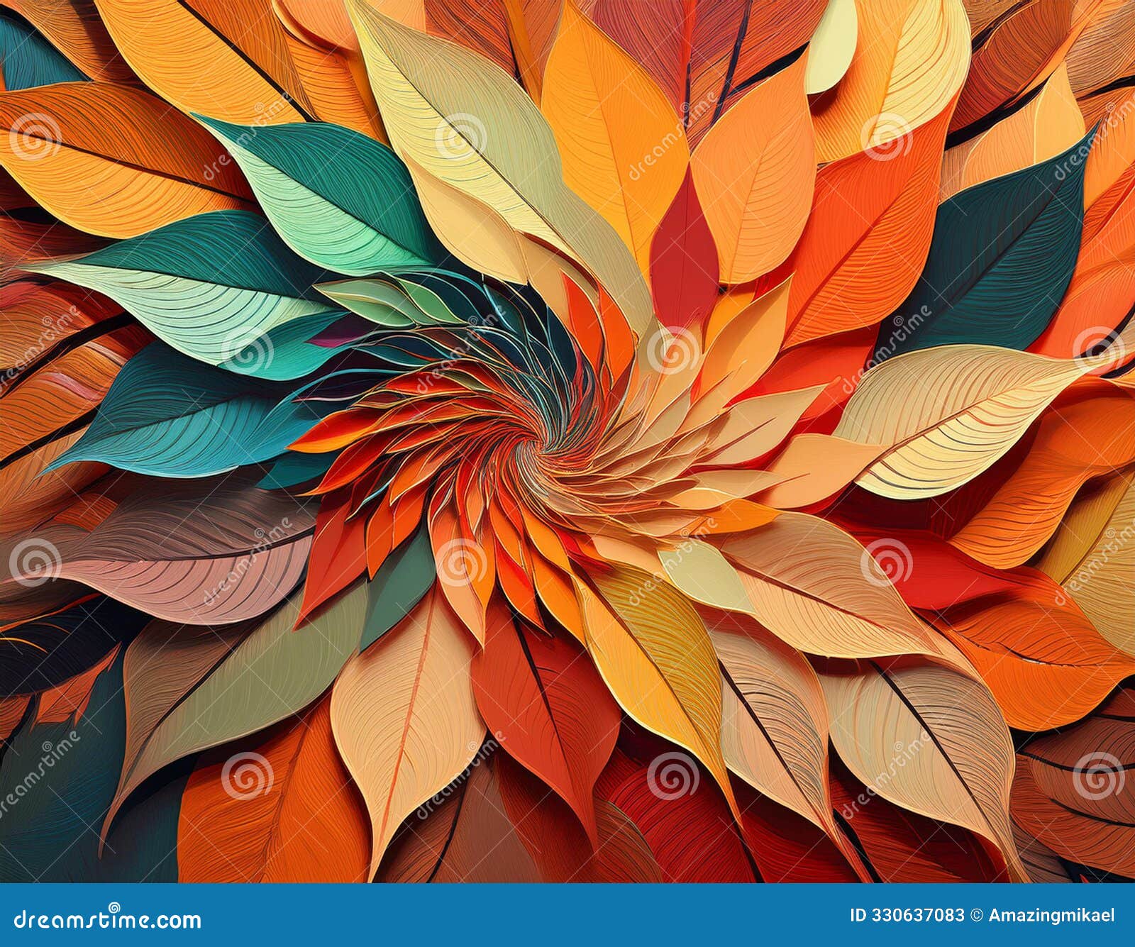 Abstract Spiral Pattern of Autumn Leaves Each Layer Showcasing a ...