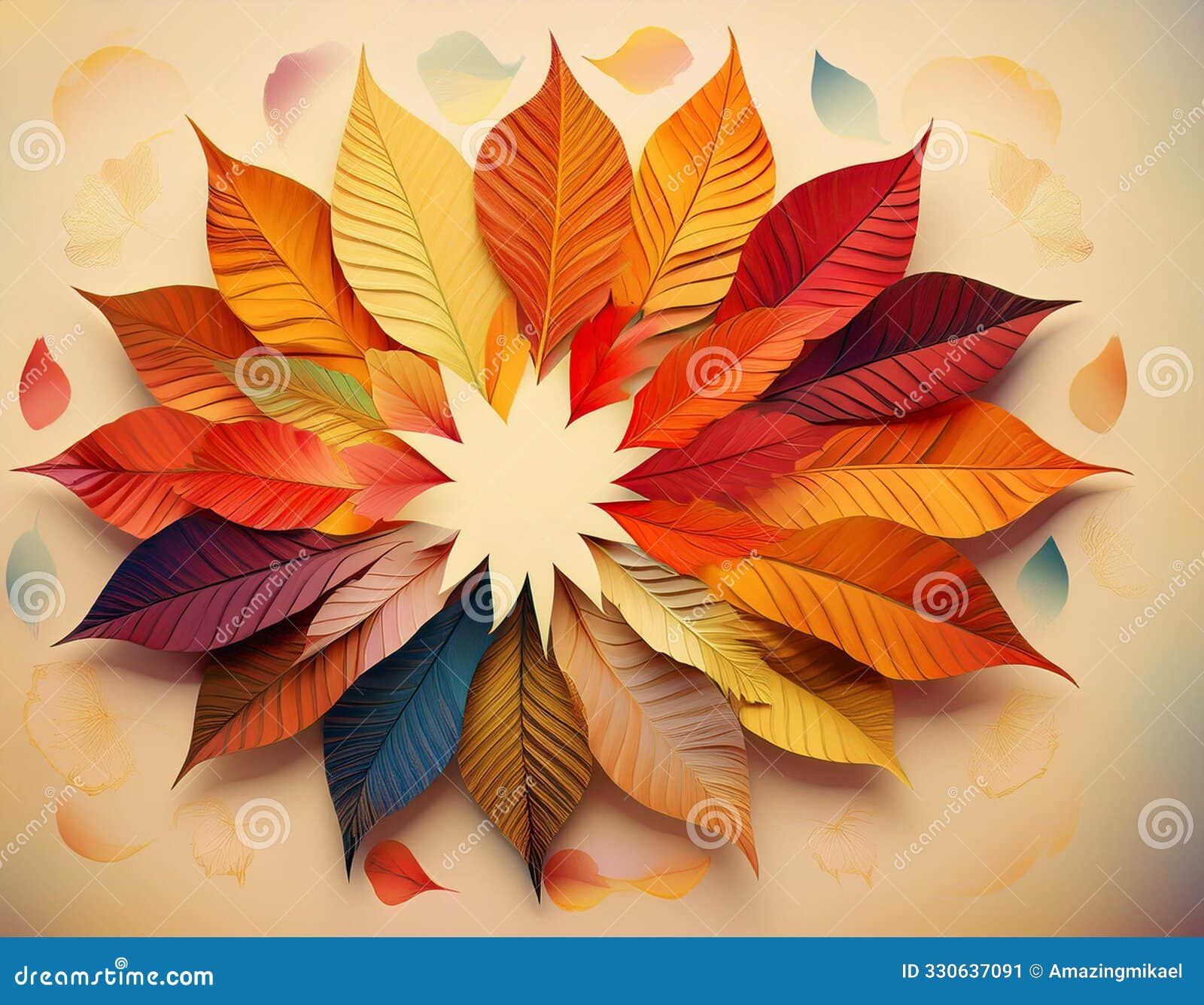 Abstract Spiral Pattern of Autumn Leaves Each Layer Showcasing a ...