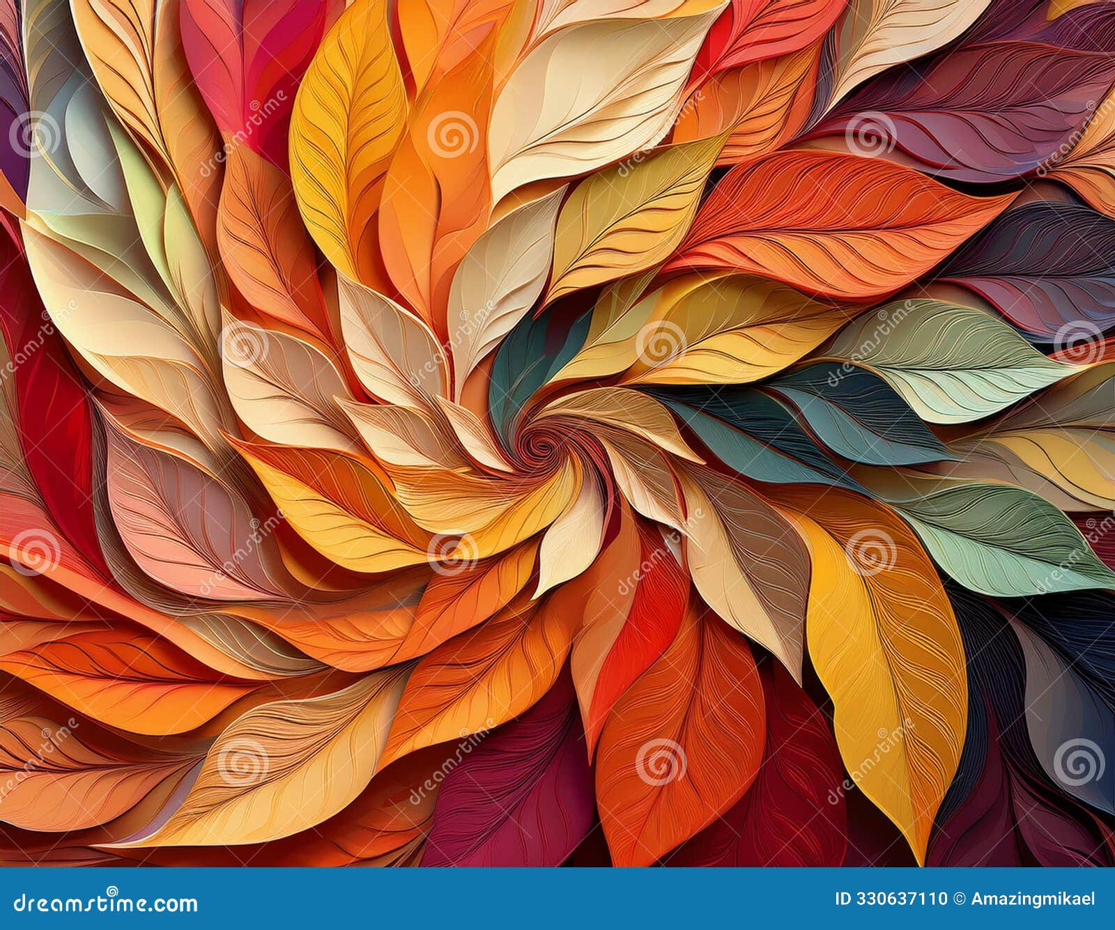 Abstract Spiral Pattern of Autumn Leaves Each Layer Showcasing a ...