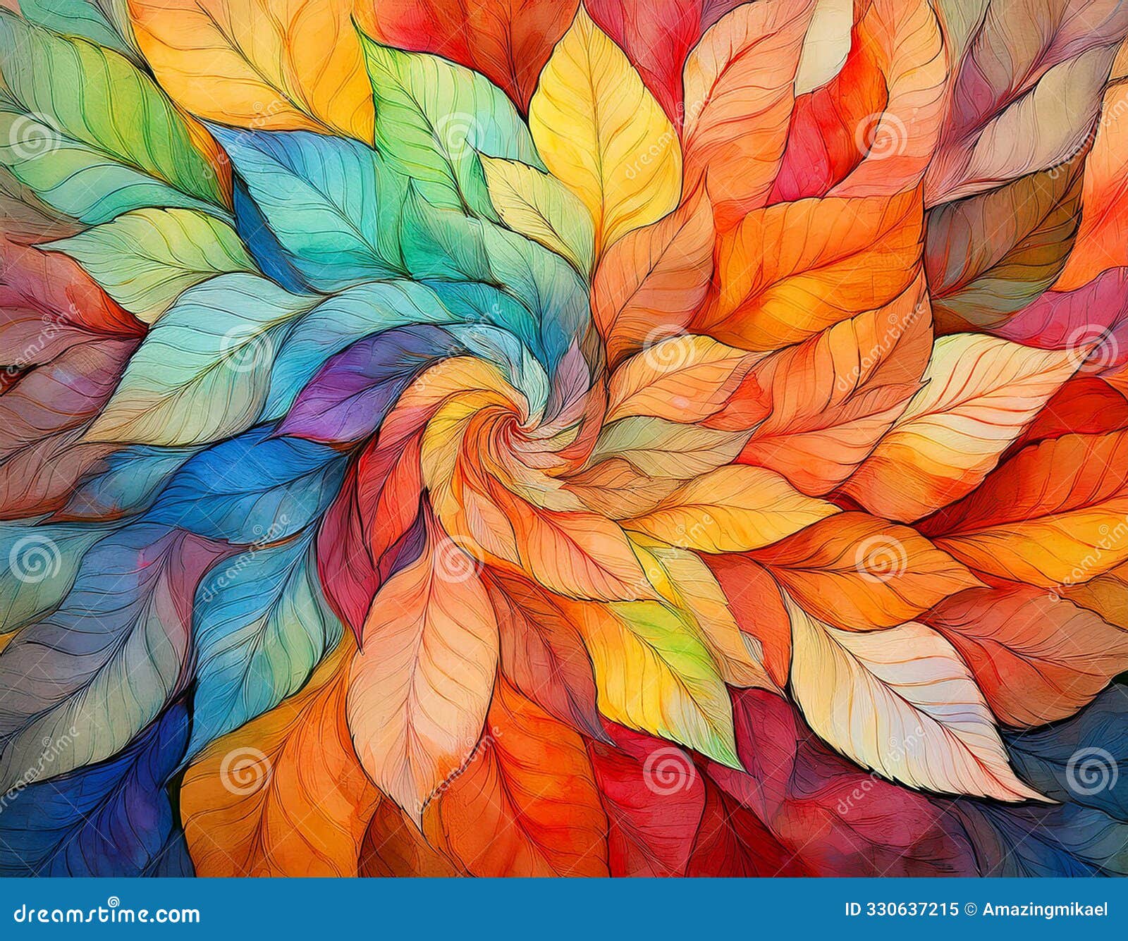 Abstract Spiral Pattern of Autumn Leaves Each Layer Showcasing a ...