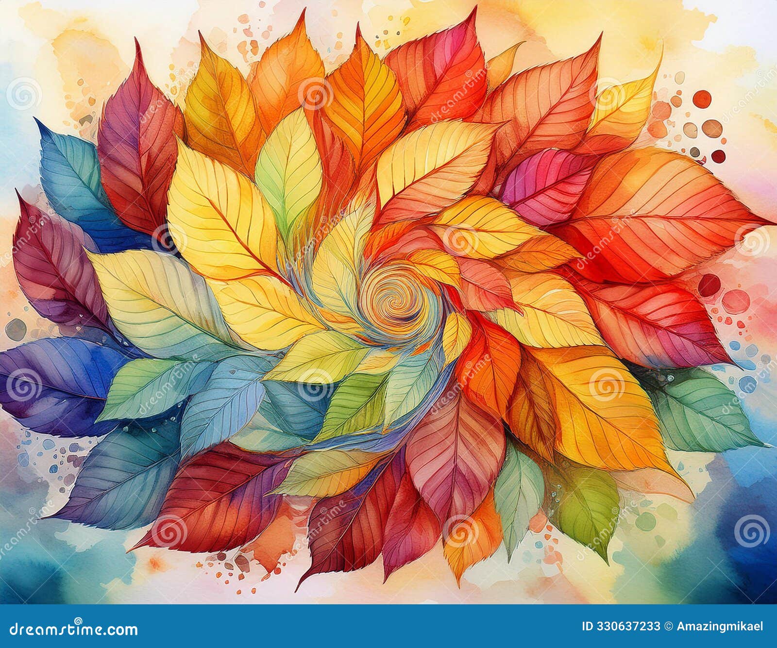 Abstract Spiral Pattern of Autumn Leaves Each Layer Showcasing a ...