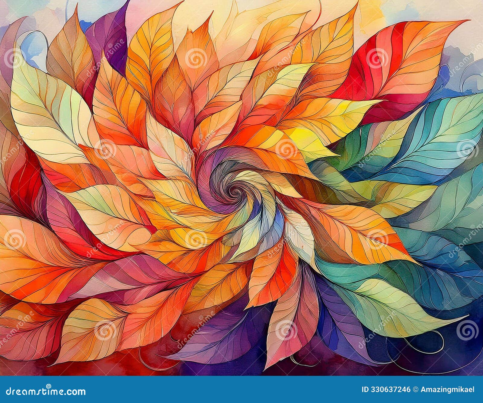 Abstract Spiral Pattern of Autumn Leaves Each Layer Showcasing a ...
