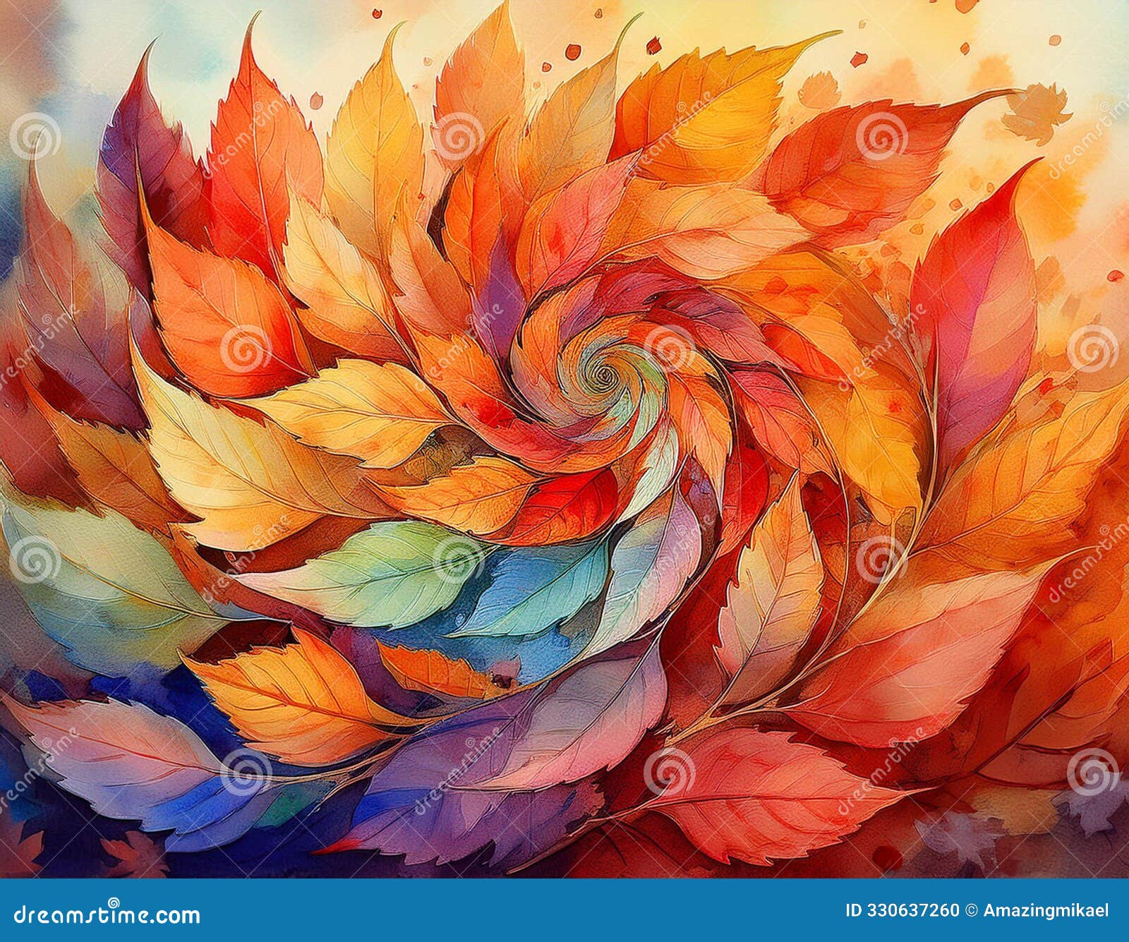 Abstract Spiral Pattern of Autumn Leaves Each Layer Showcasing a ...
