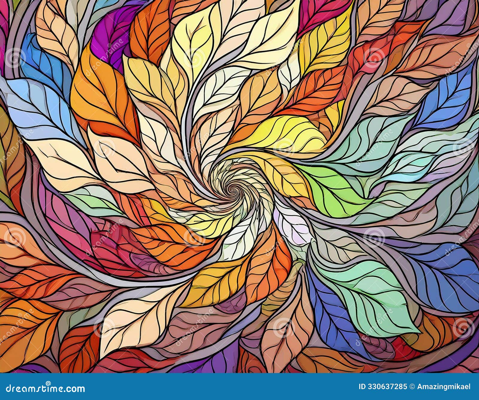 Abstract Spiral Pattern of Autumn Leaves Each Layer Showcasing a ...