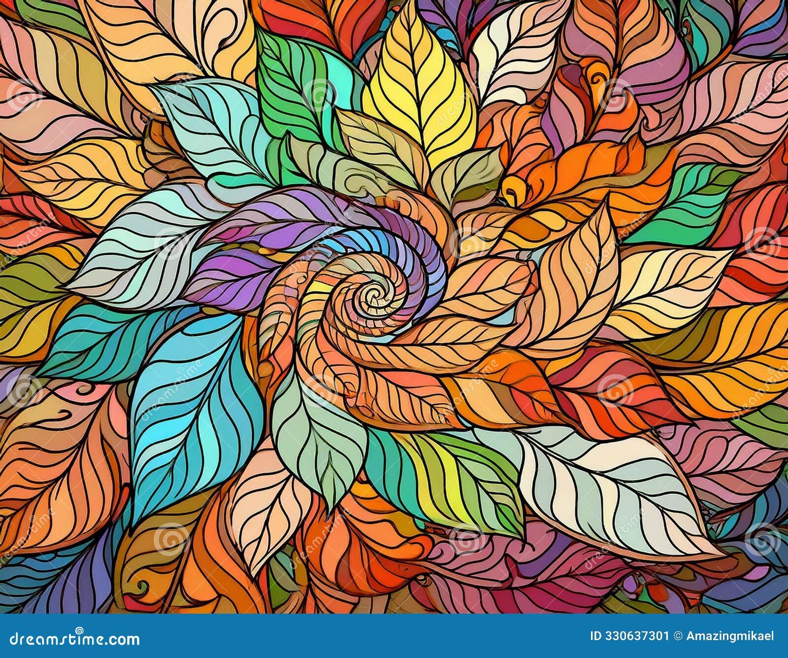 Abstract Spiral Pattern of Autumn Leaves Each Layer Showcasing a ...
