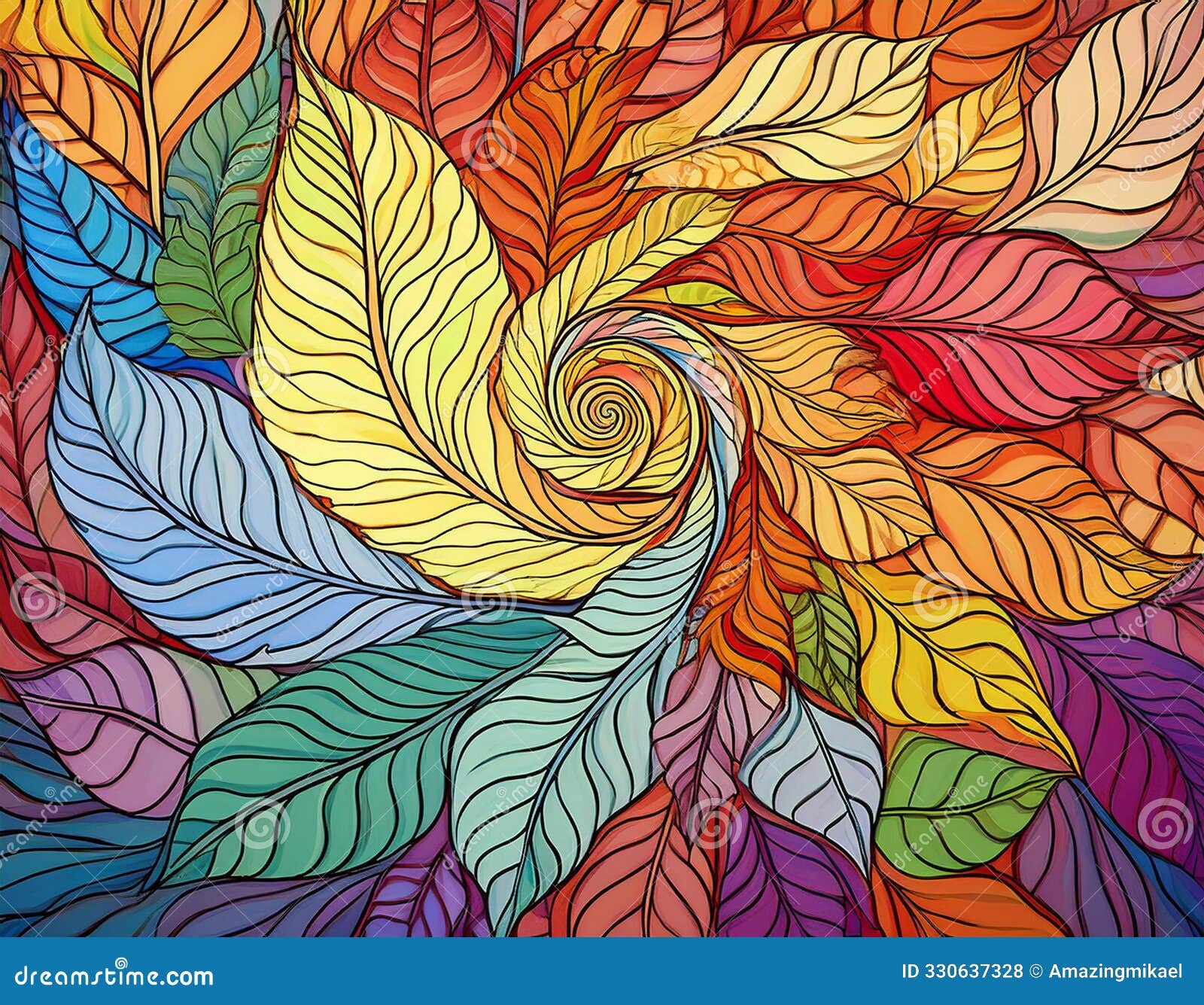 Abstract Spiral Pattern of Autumn Leaves Each Layer Showcasing a ...