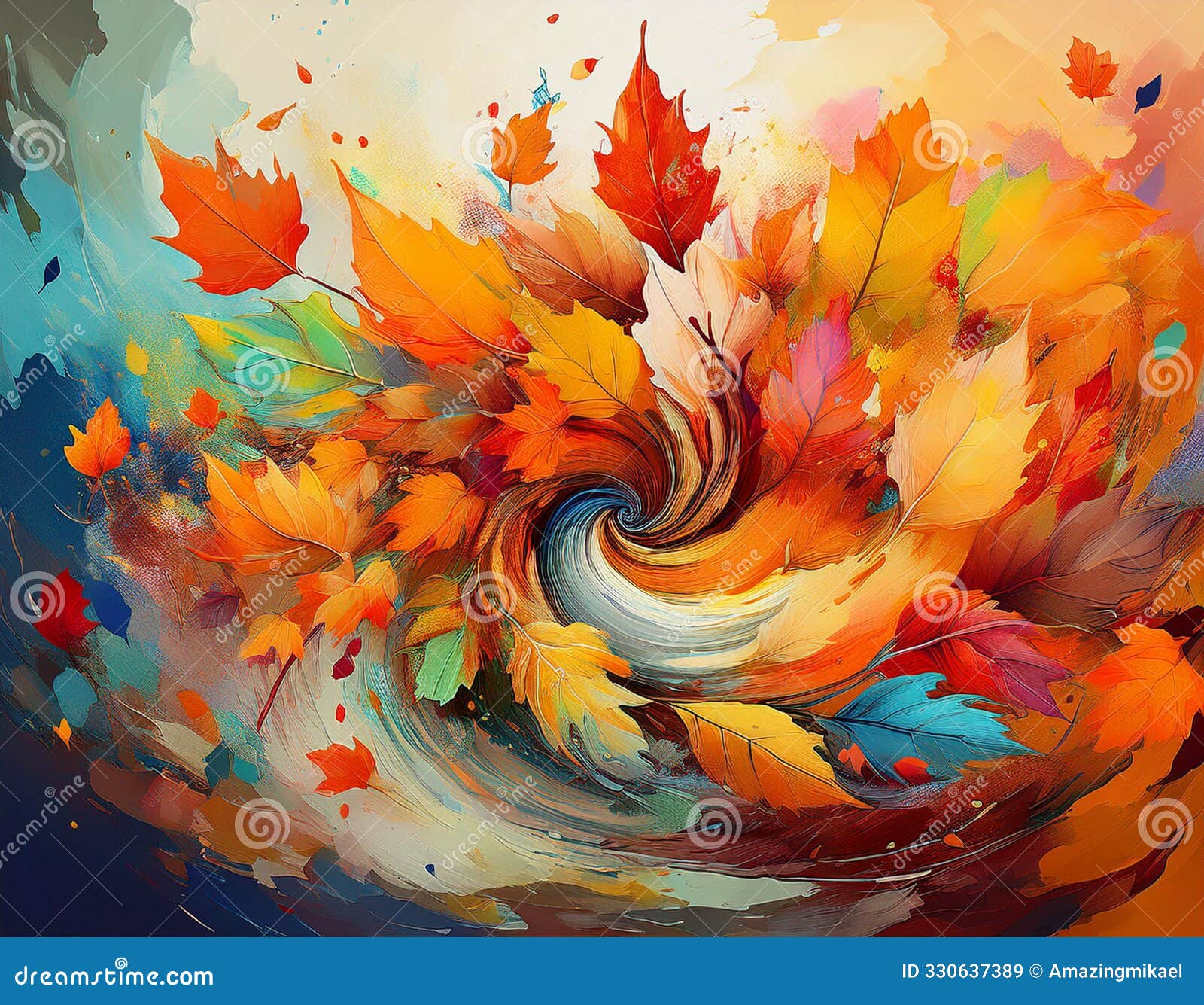 Abstract Spiral Pattern of Autumn Leaves Each Layer Showcasing a ...