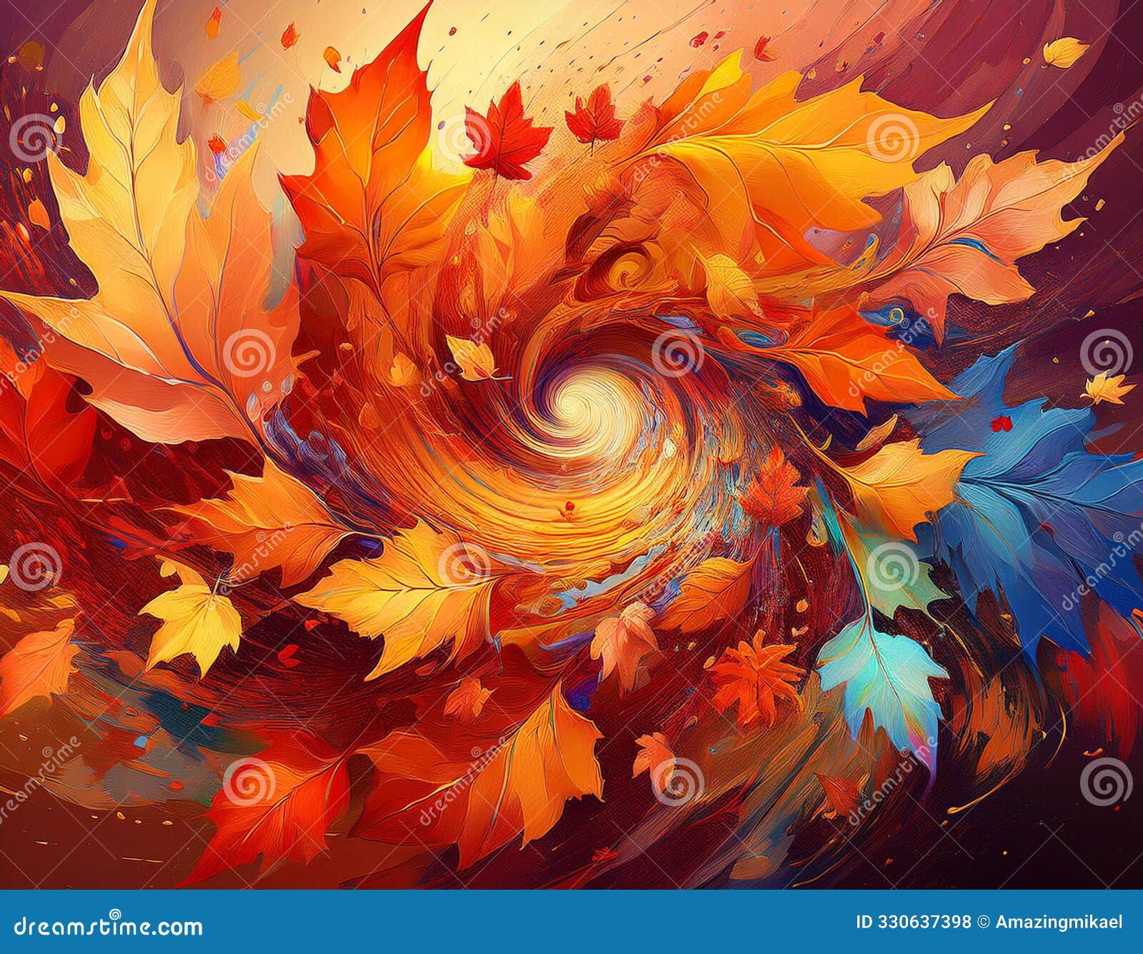 Abstract Spiral Pattern of Autumn Leaves Each Layer Showcasing a ...