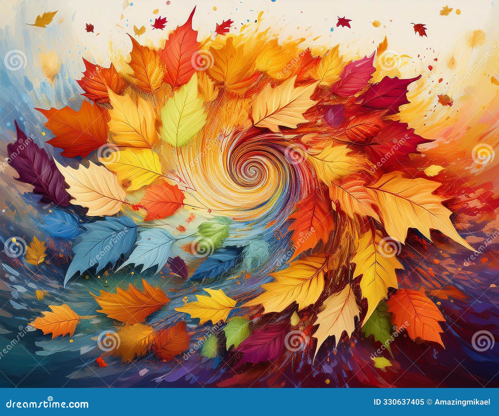 Abstract Spiral Pattern of Autumn Leaves Each Layer Showcasing a ...