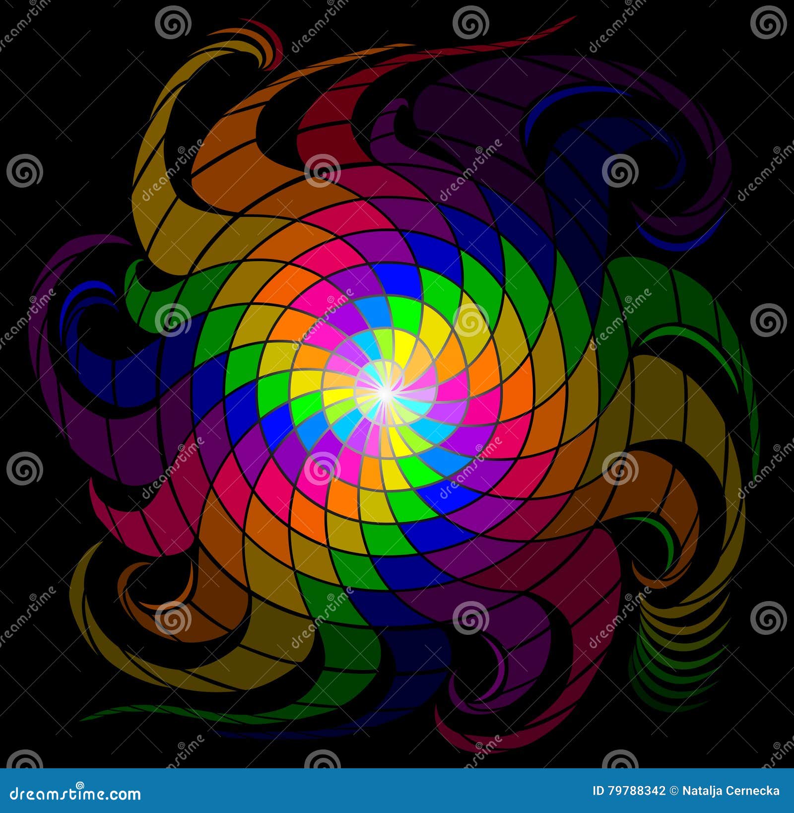 Abstract Spiral in Rainbow Colors on a Black Background. Stock Vector ...