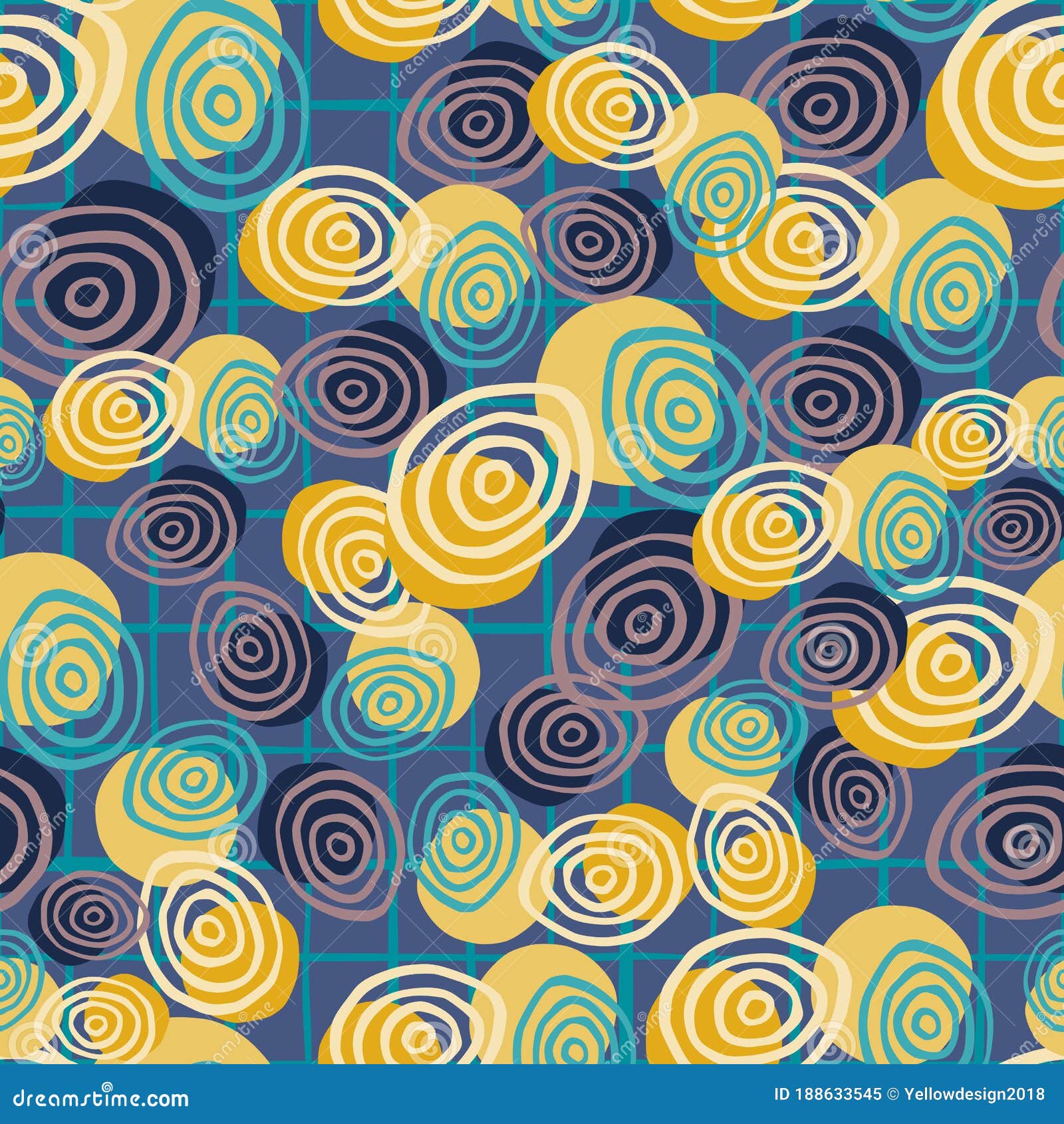Abstract Spirals Seamless Pattern. Circle Shape.Hand Drawn Retro Style Vector Wallpaper ...