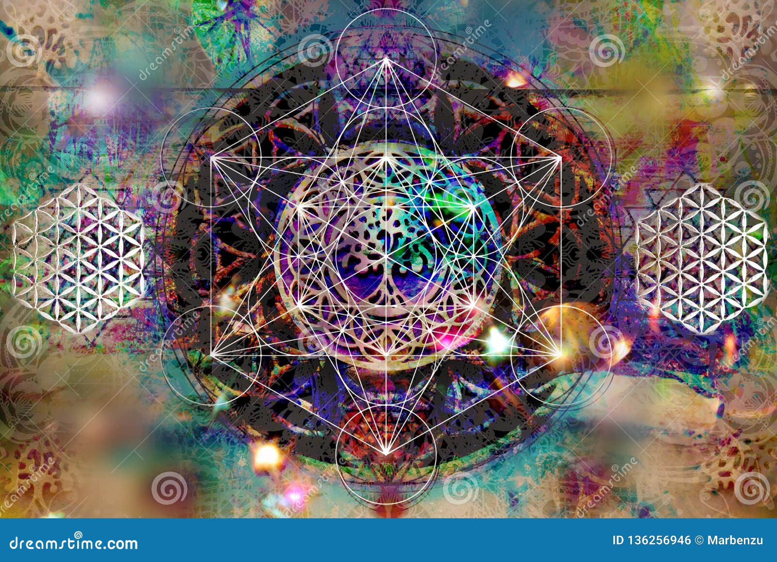 Spiritual Background With Sacred Geometry And Chakra Isolated In Color ...