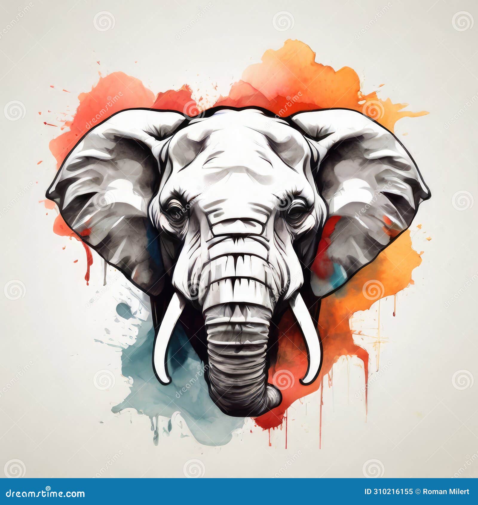 Abstract Splash Art Poster of Elephant Head Stock Illustration ...
