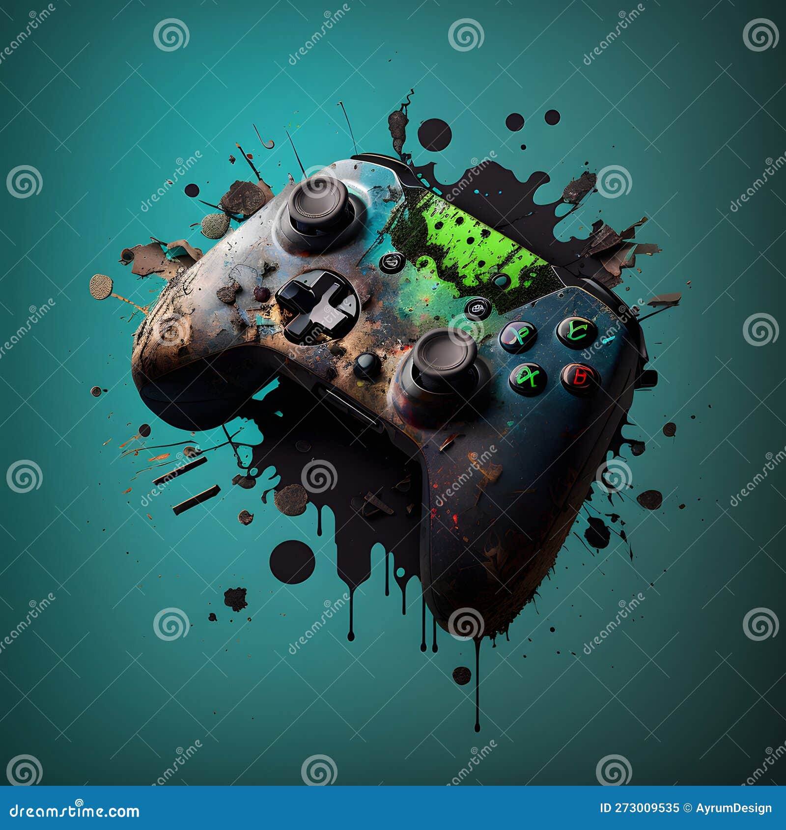 Abstract Splash and Explosion of Remote Gaming Controller on Dark Mint ...