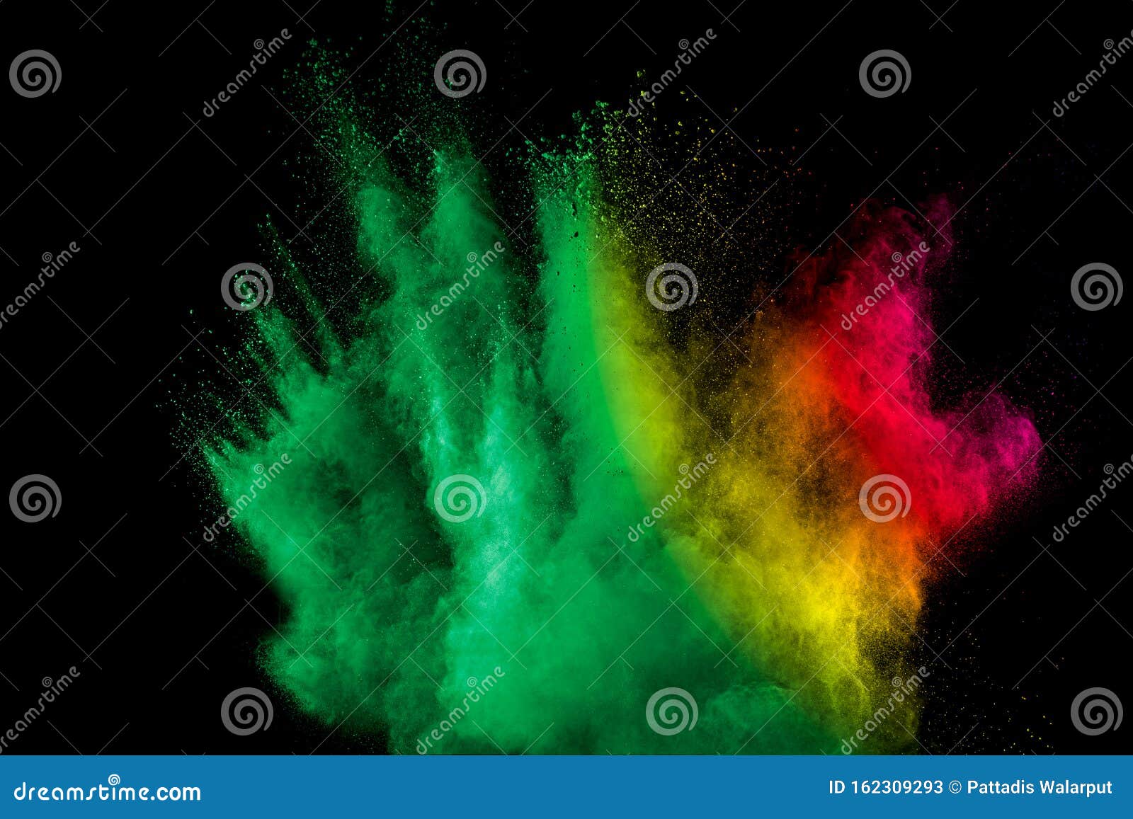 Abstract Splash of Green Colored Powder on Black Background.Green ...