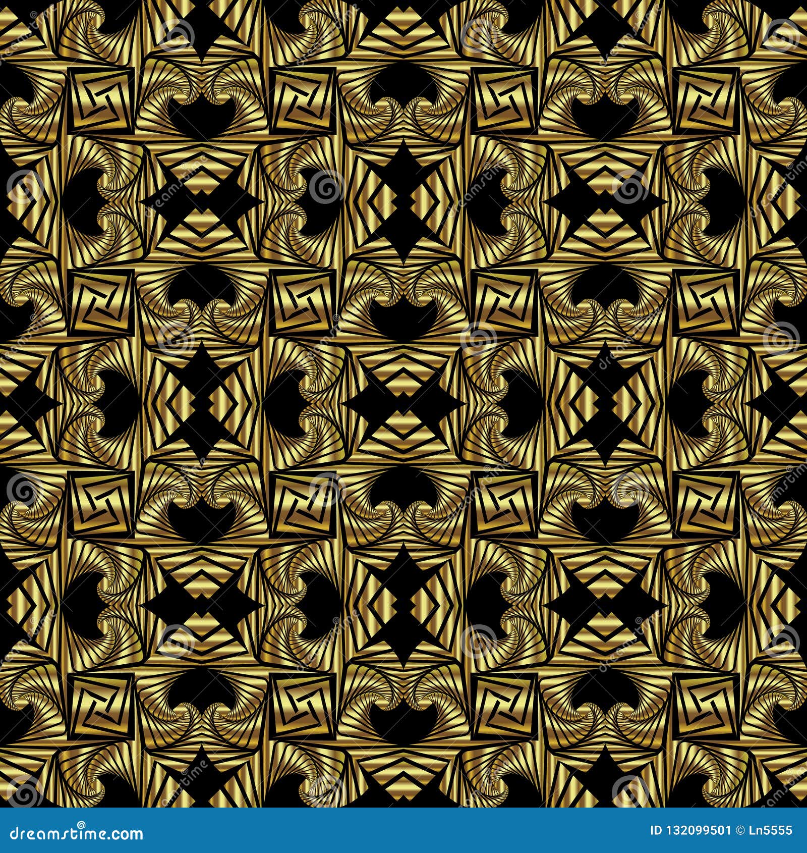 Splendid Seamless Pattern with Shiny Golden Decorative Elements on Black Background Stock Vector ...