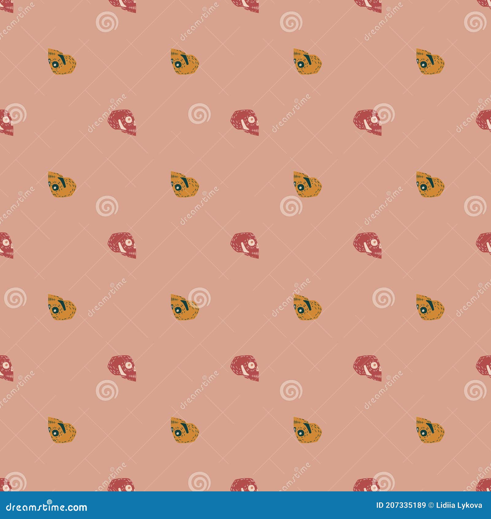 Abstract Spooky Seamless Pattern with Simple Skull Shapes. Pale Pink ...