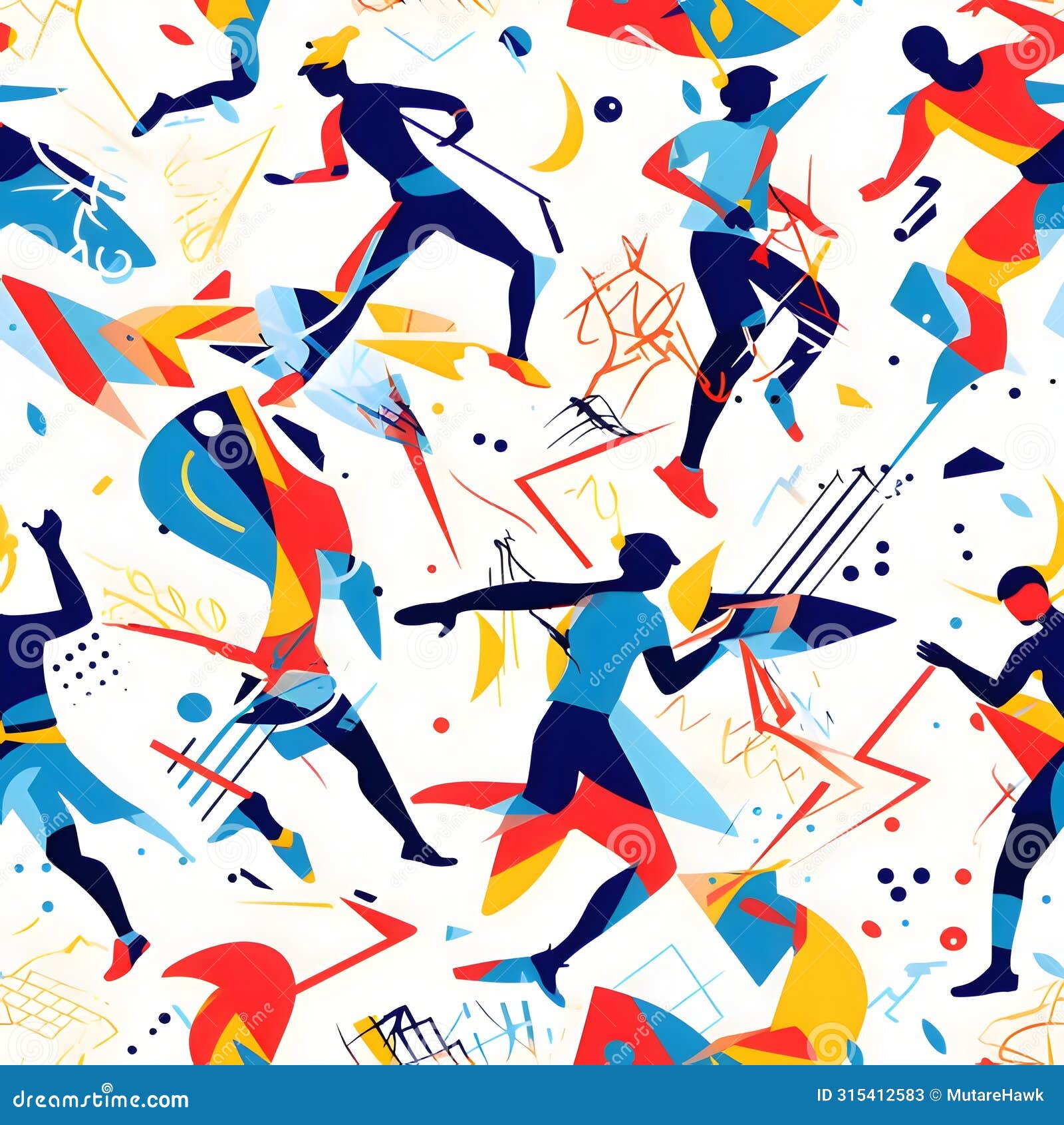Abstract Sports Seamless Pattern with Running People Silhouettes ...