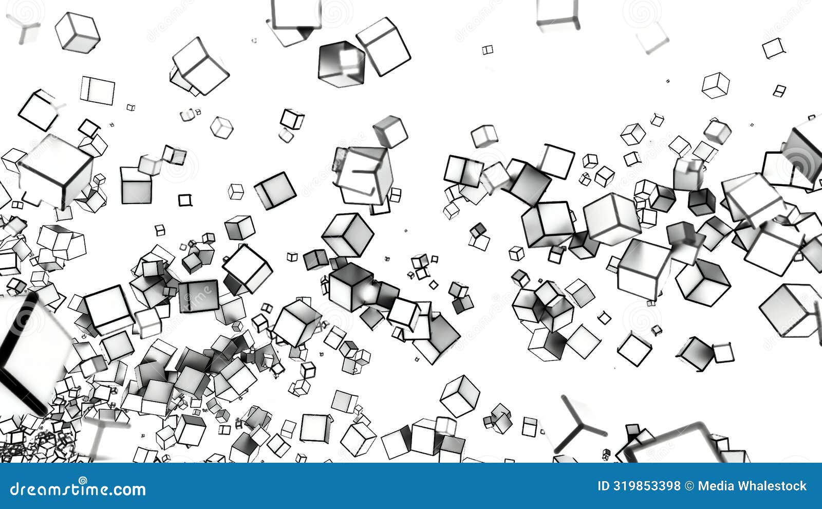 Abstract Spreading Stream of 3d Cubes. Motion. Silhouettes of Small ...