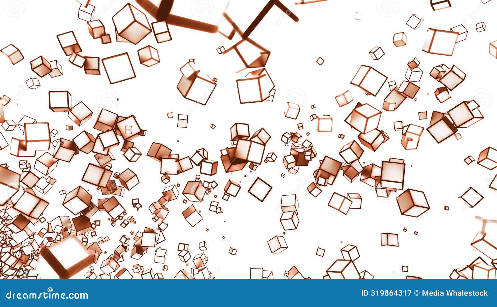 Abstract Spreading Stream of 3d Cubes. Motion. Silhouettes of Small ...