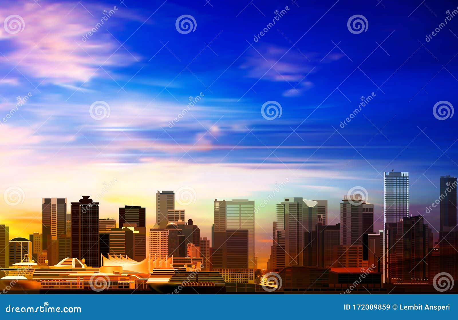 Abstract Spring Background with Clouds and Panorama of Vancouver Stock ...