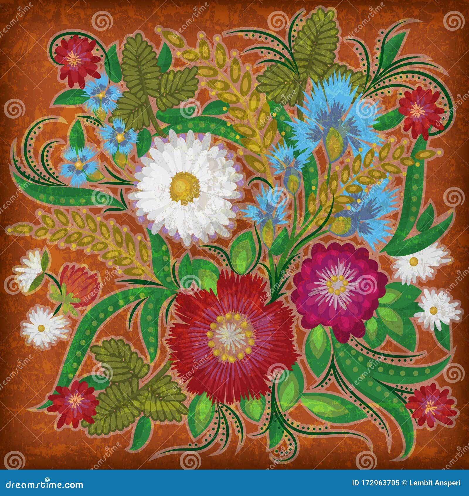 Abstract Spring Grunge Floral Ornament Brown Background Stock Vector ...