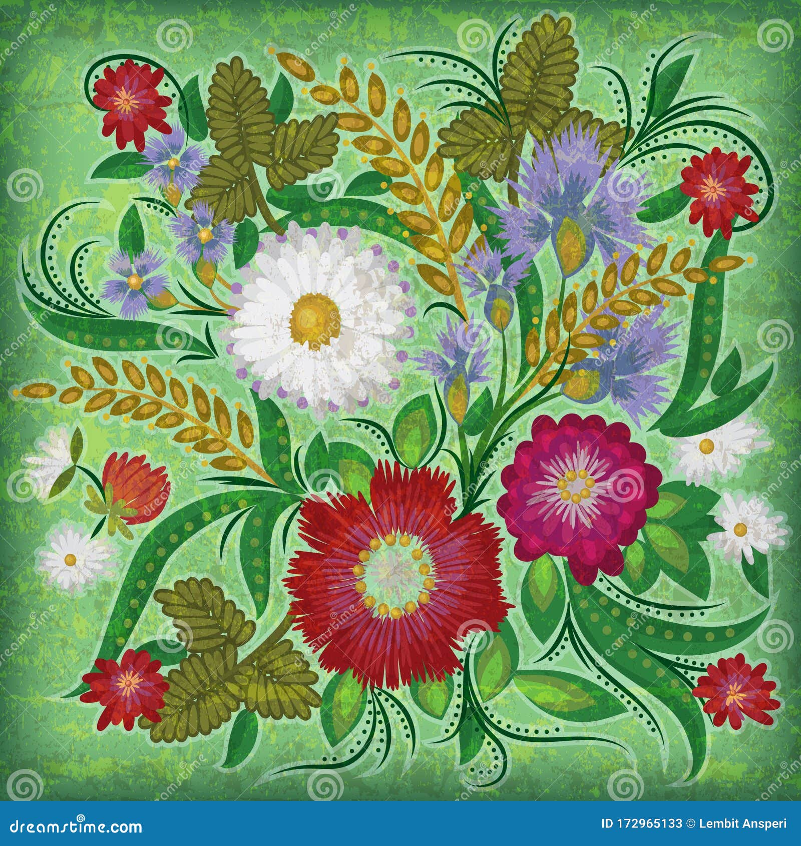 Abstract Spring Grunge Floral Ornament Light Green Background Stock ...