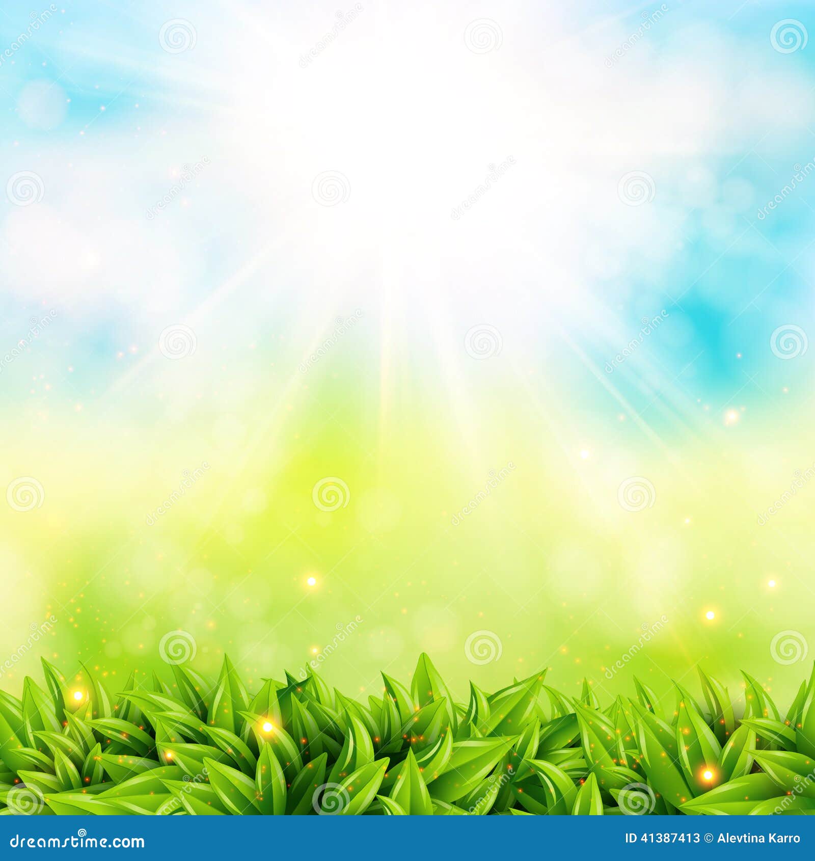 Abstract Spring Poster with Shining Sun and Blurred Background. Stock ...