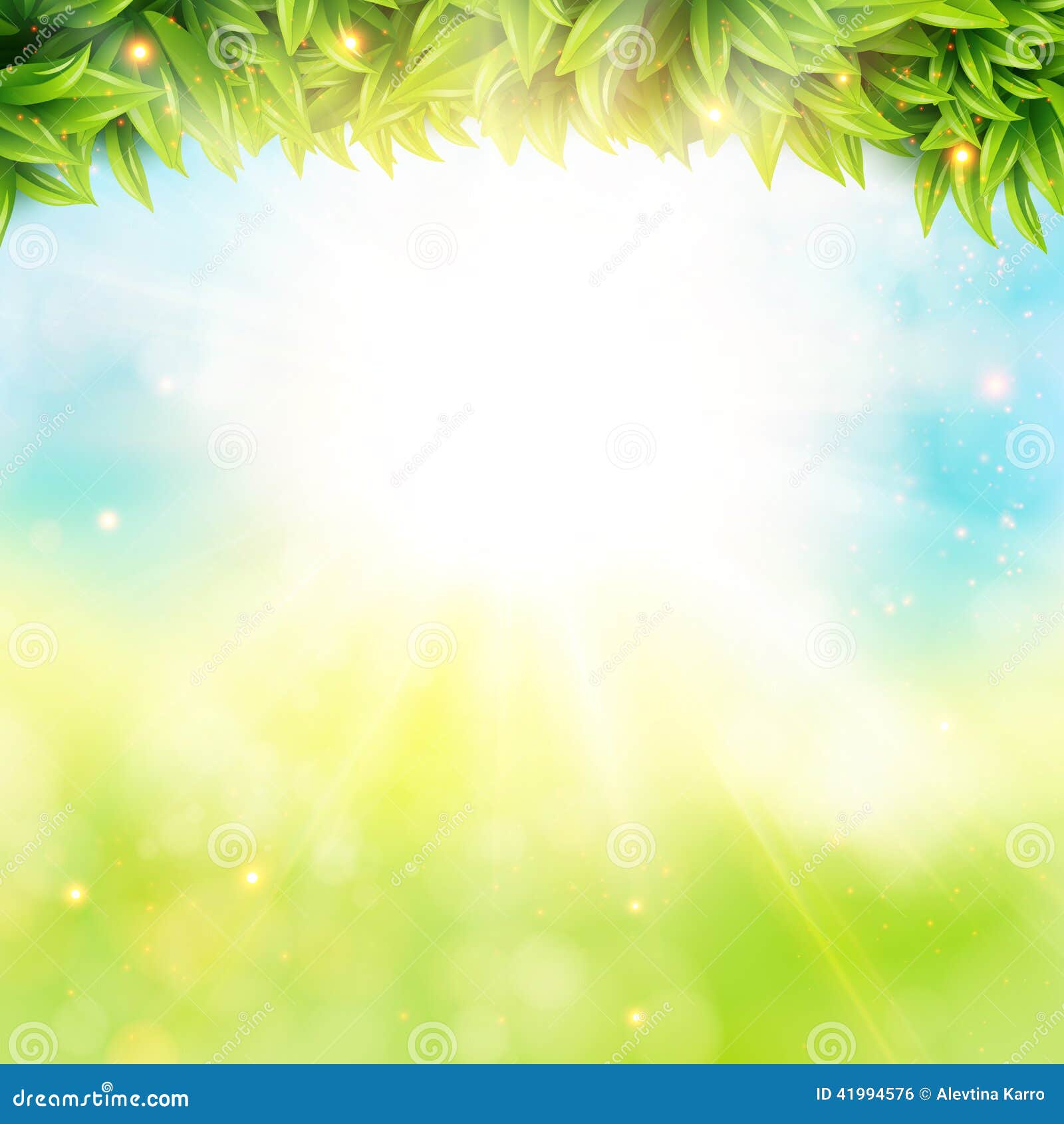 Abstract Spring Poster With Shining Sun And Blurred Background. Stock ...