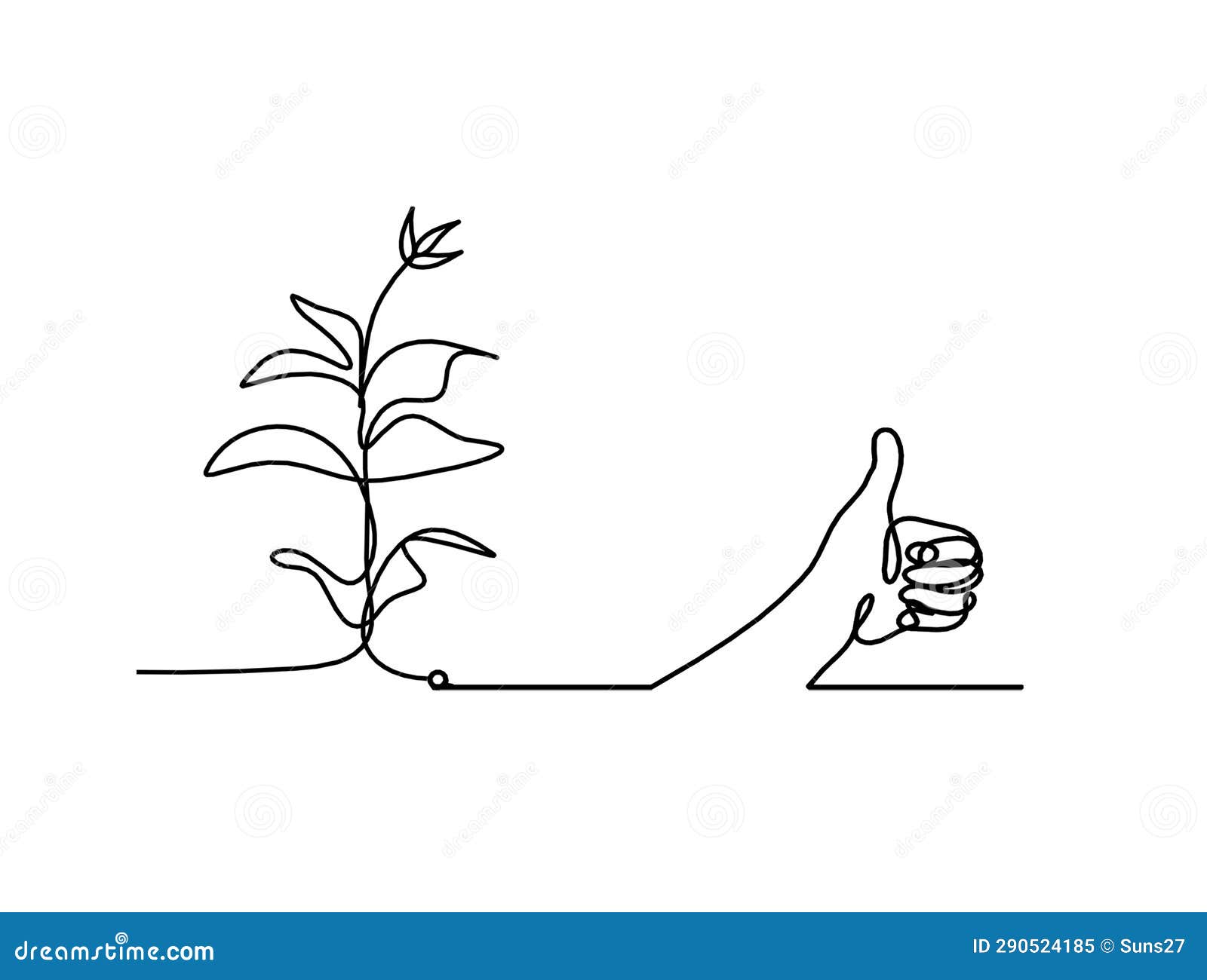 Abstract Sprout with Hand As Line Drawing on the White Stock ...