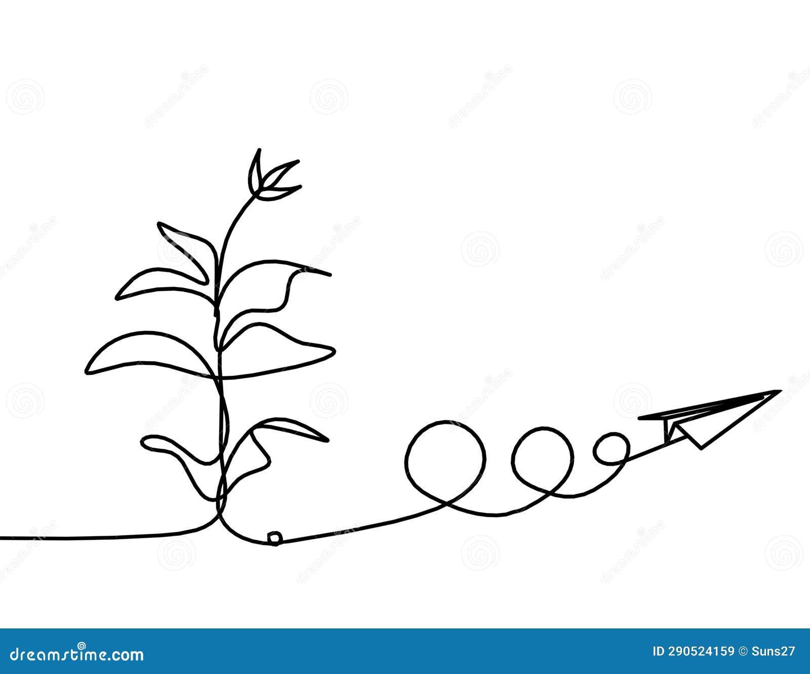 Abstract Sprout with Paper Plane As Line Drawing on the White Stock ...
