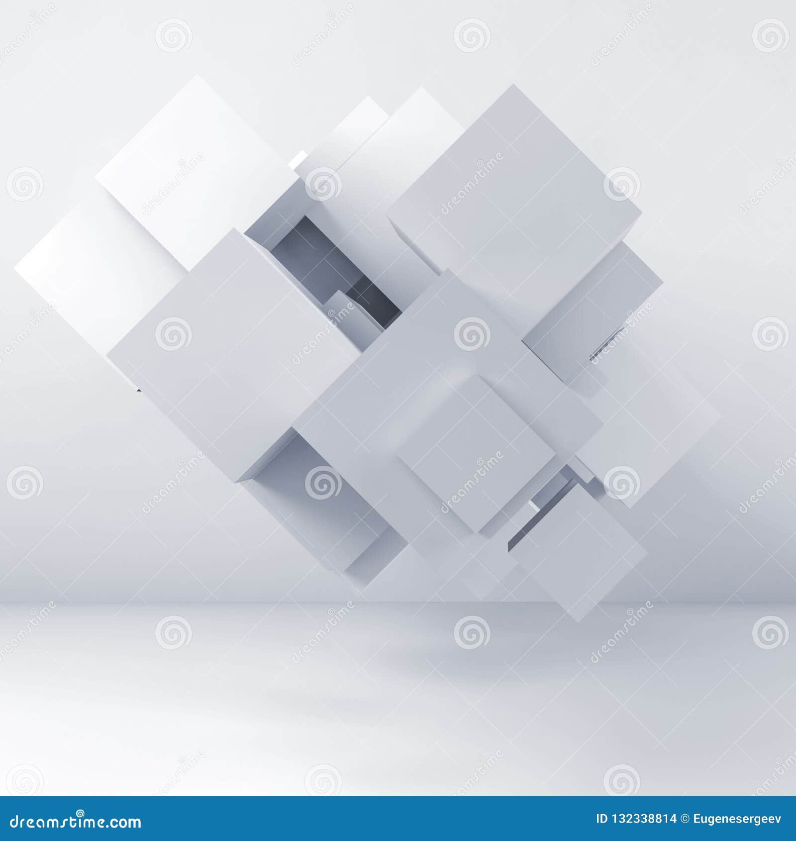 3d Random Structure of Cubes in Empty Room Stock Illustration ...