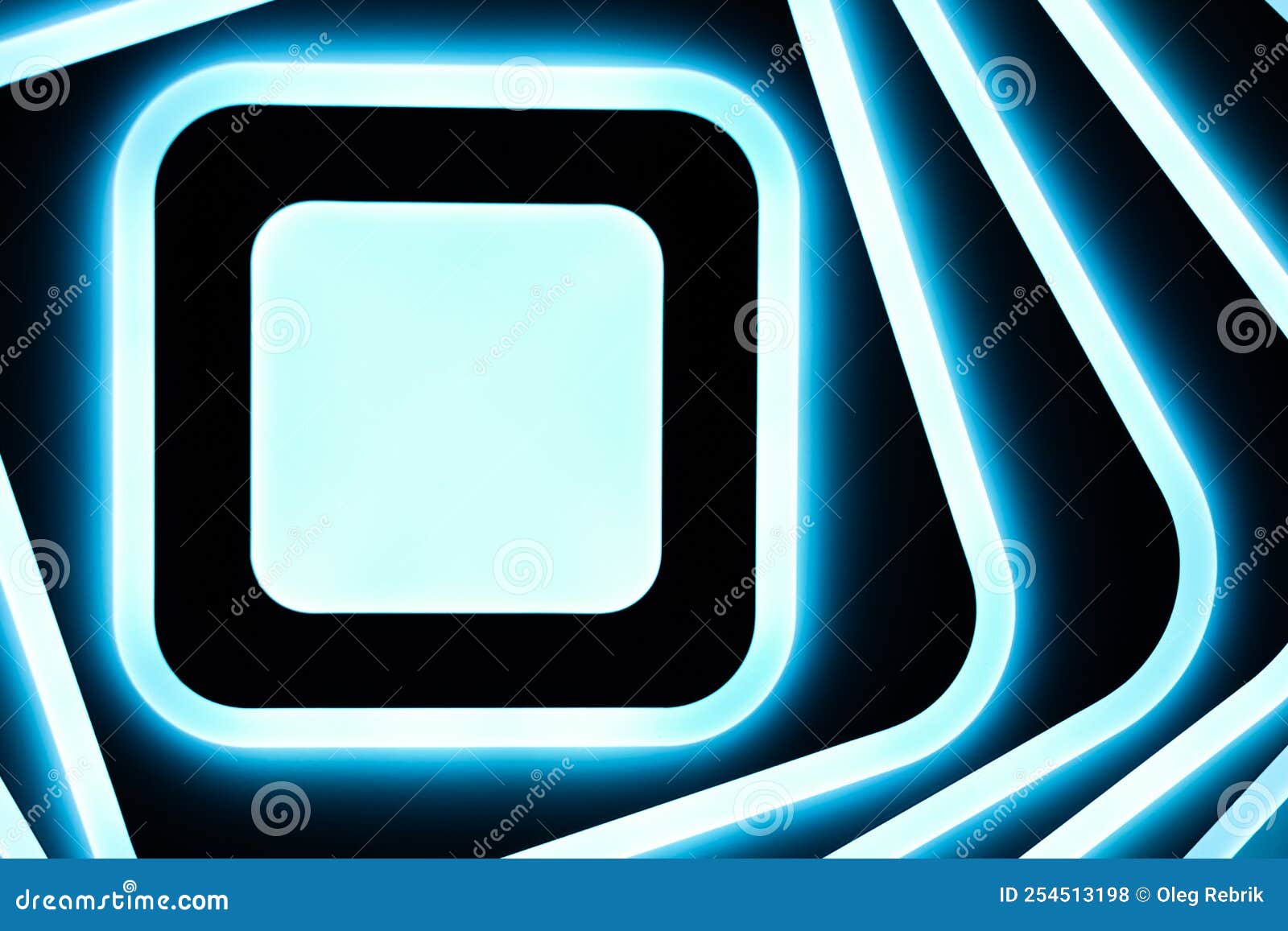 Abstract Square Blue White LED Lamp Shining Brightly on the Ceiling ...