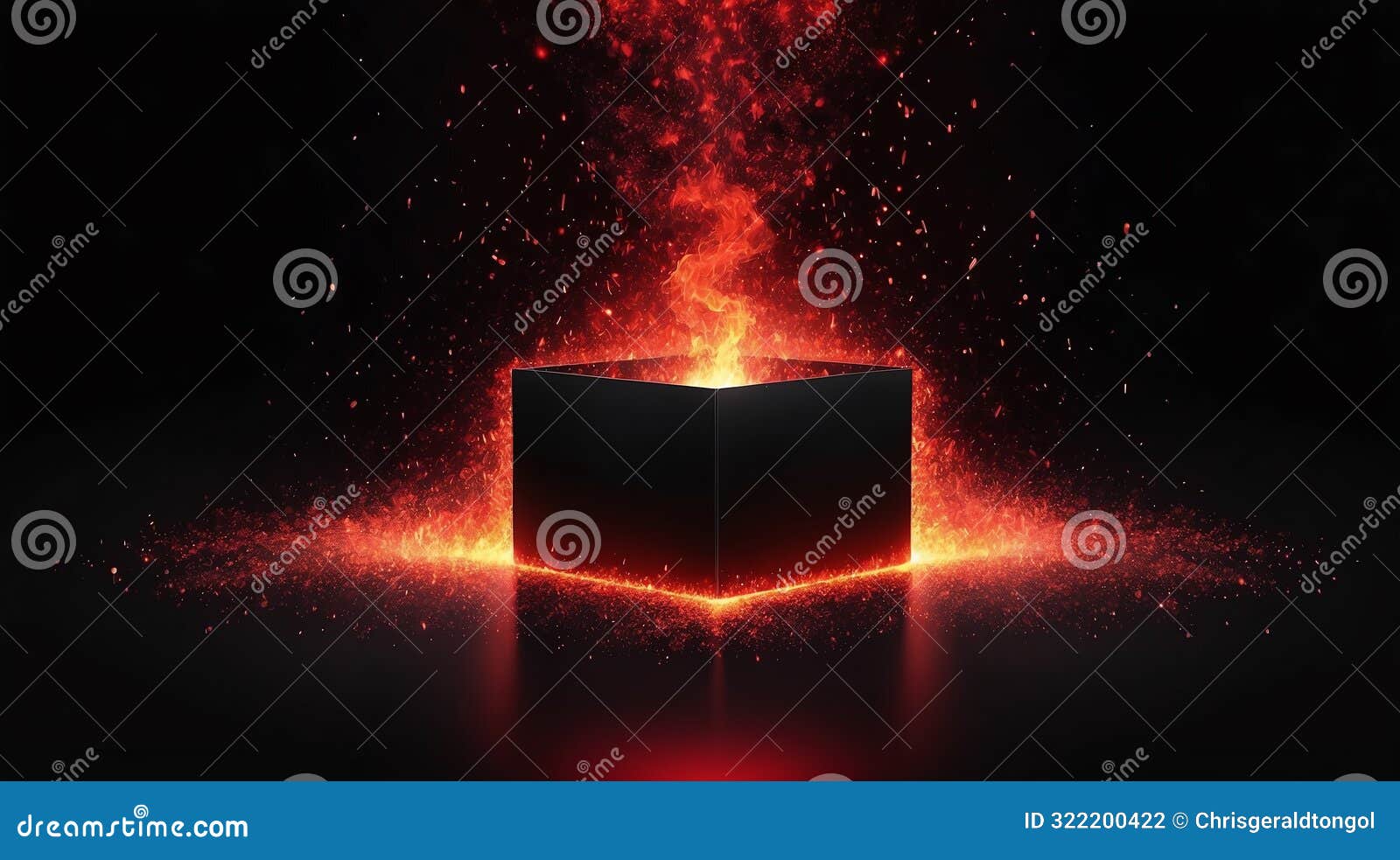 Abstract Square Box of Red Glowing Light Particles with Fire Flame on ...